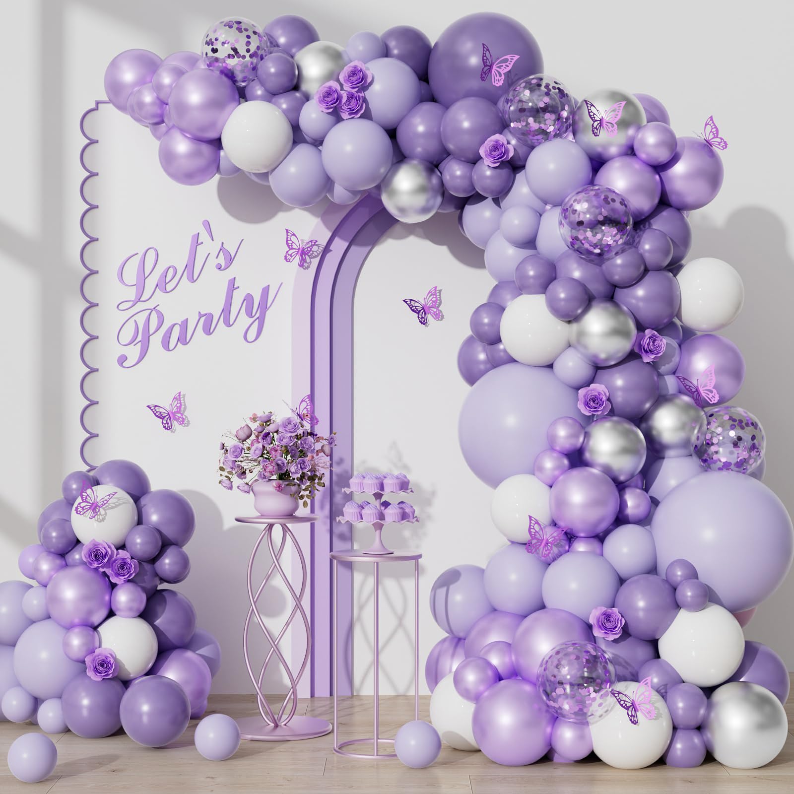 Purple Balloons Garland Arch Kit, 126pcs AFN1Lavender Party Decorations ...