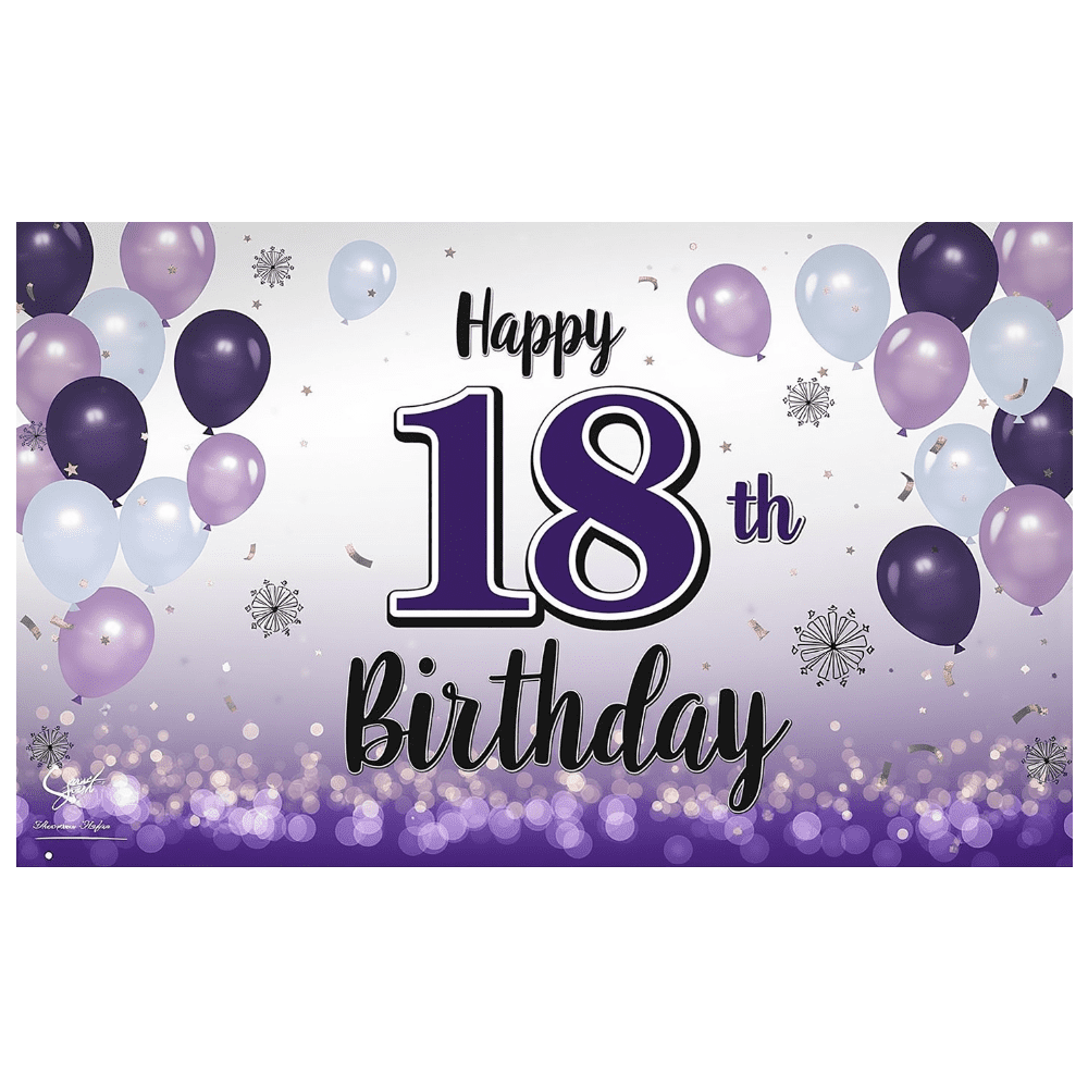 Purple Balloons Happy Birthday Banner Decorative Design Milestone ...