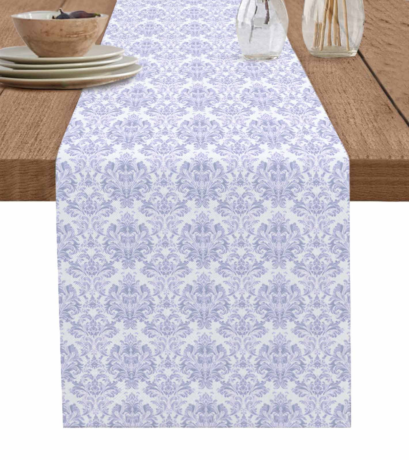 Purple Baroque Table Runner 72 Inches, Chic Luxury Medallion Printed ...