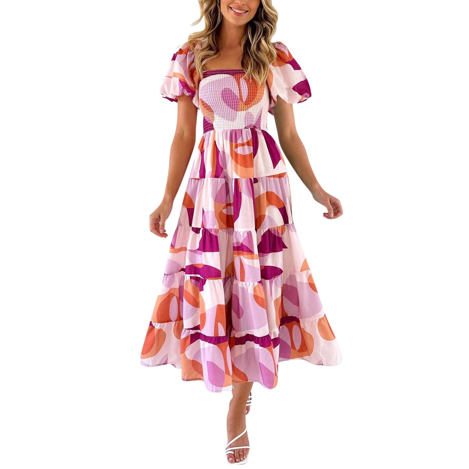 Purple Basic Brunch for Juniors Fall Summer Short Sleeve V Neck Spandex Midi Knee High Dresses ...