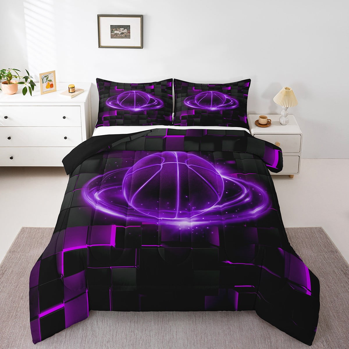 Purple Basketball Bedding Set,Ball Sport Comforter Sets Full Size Teens ...