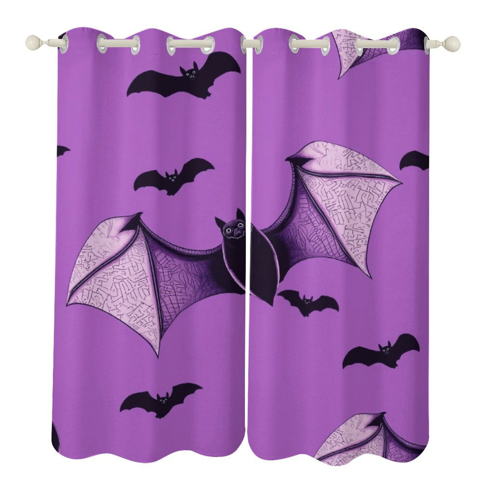 Purple Bat 2 Pieces Window Drape Curtain for Living Room Bedroom Decor ...