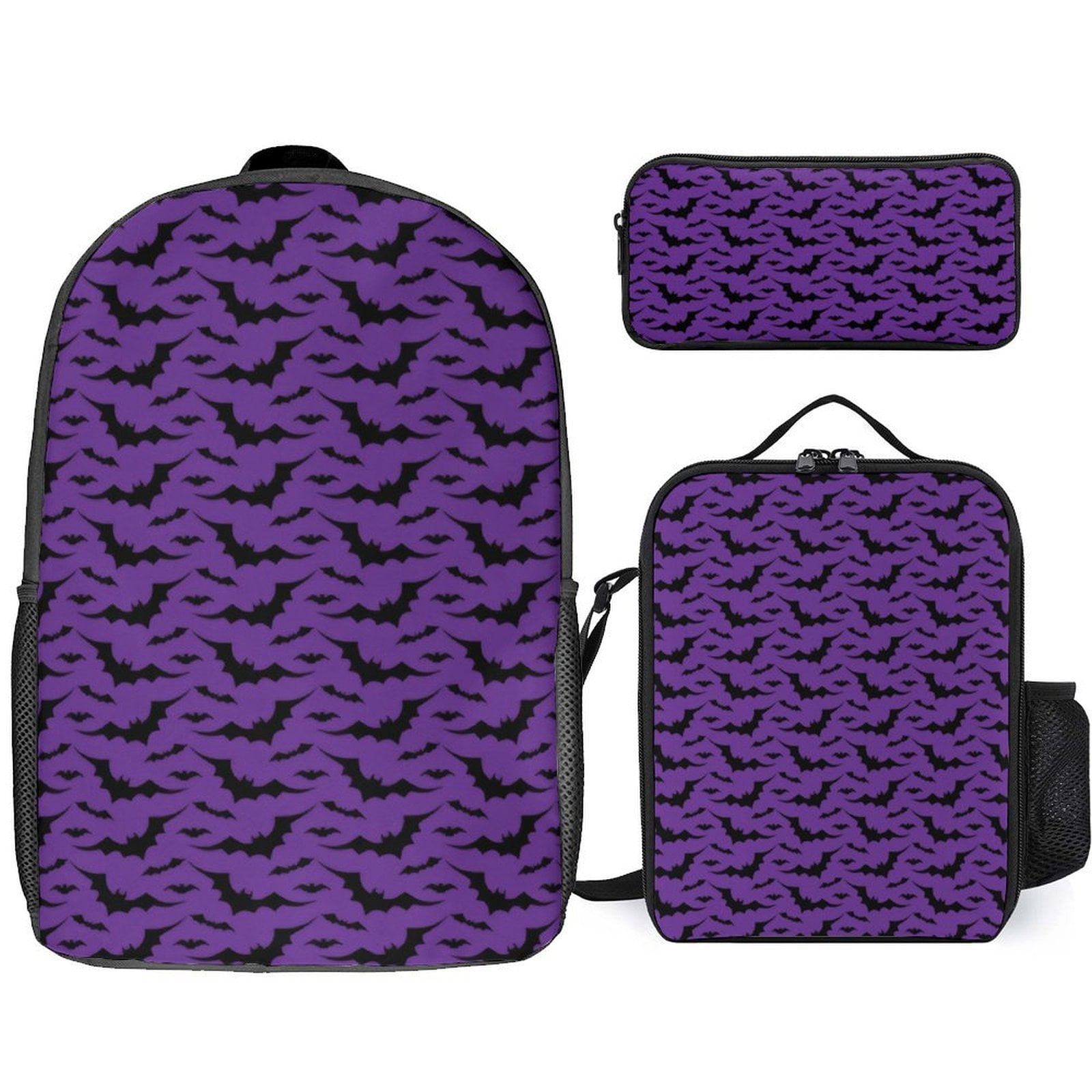 Purple Bat Pattern Print 3D Printed 3pcs/Set Bags Laptop Daypack ...