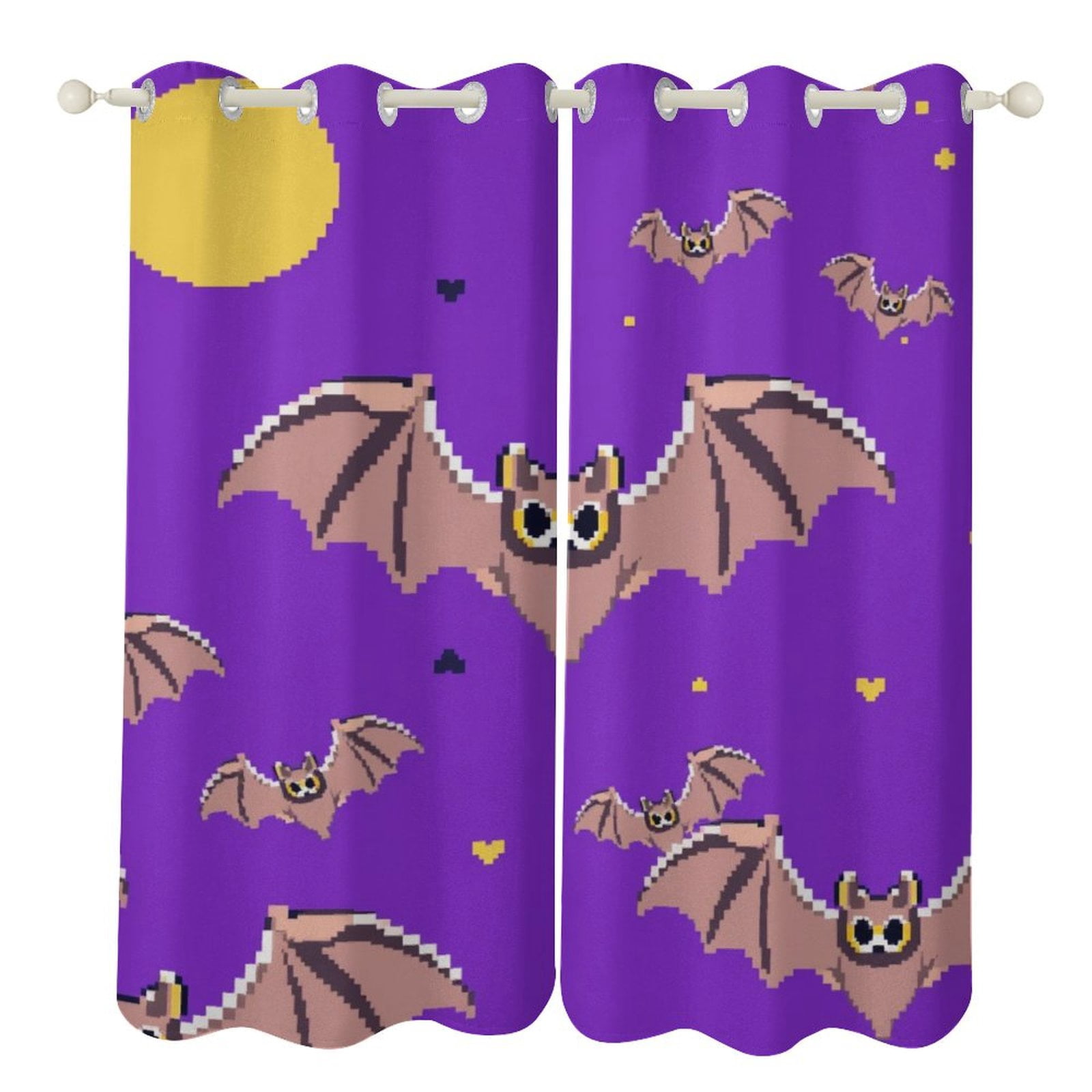 Purple Bat Window Drapes For Kids Boys Girls Bedroom Blackout Curtains ...