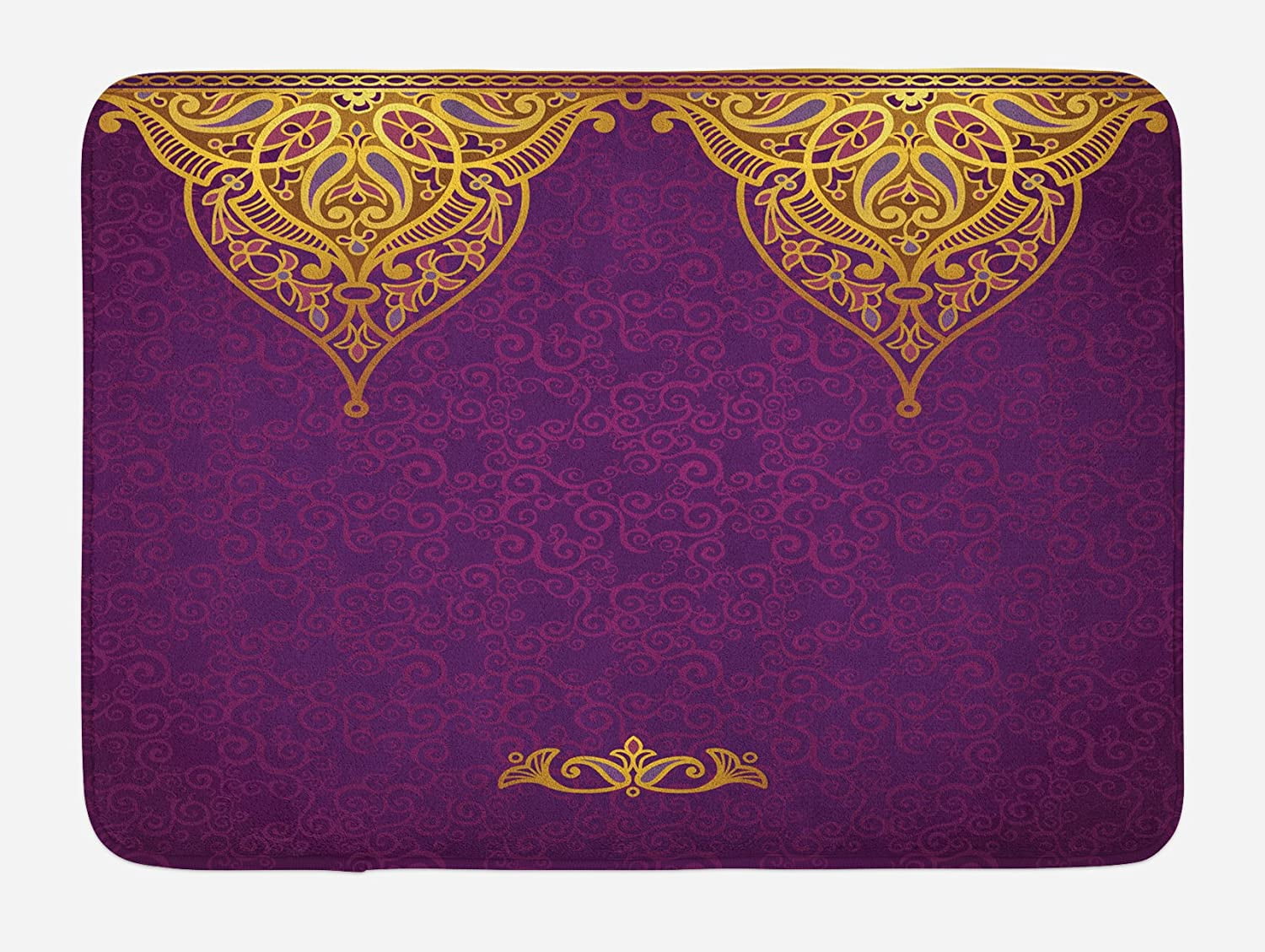 Purple Bath Mat, East Oriental Royal Palace Patterns with Bohemian Style Art Traditional Wedding ...