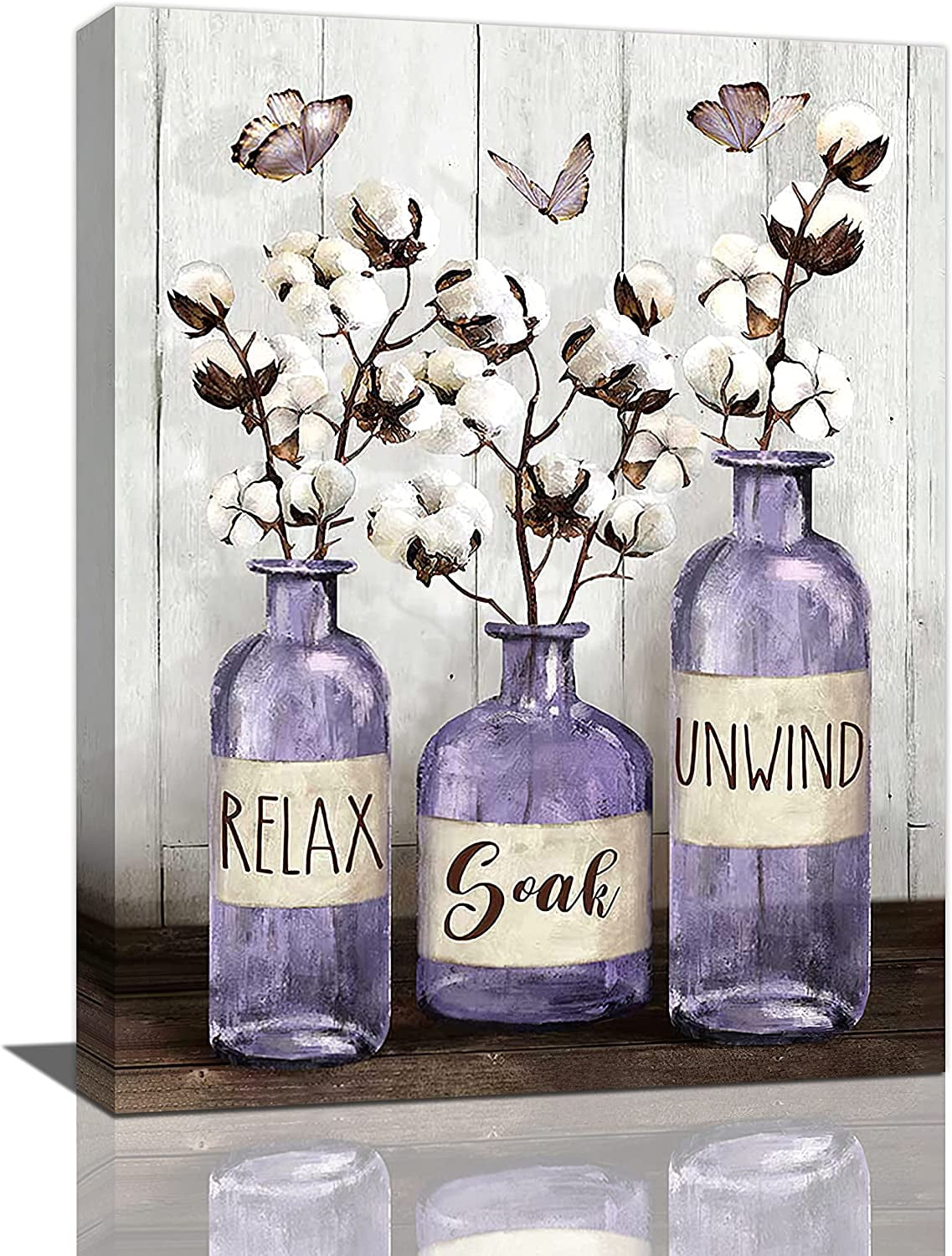 Purple Bathroom Decor Wall Art Rustic Cotton Flowers Bathroom Pictures ...