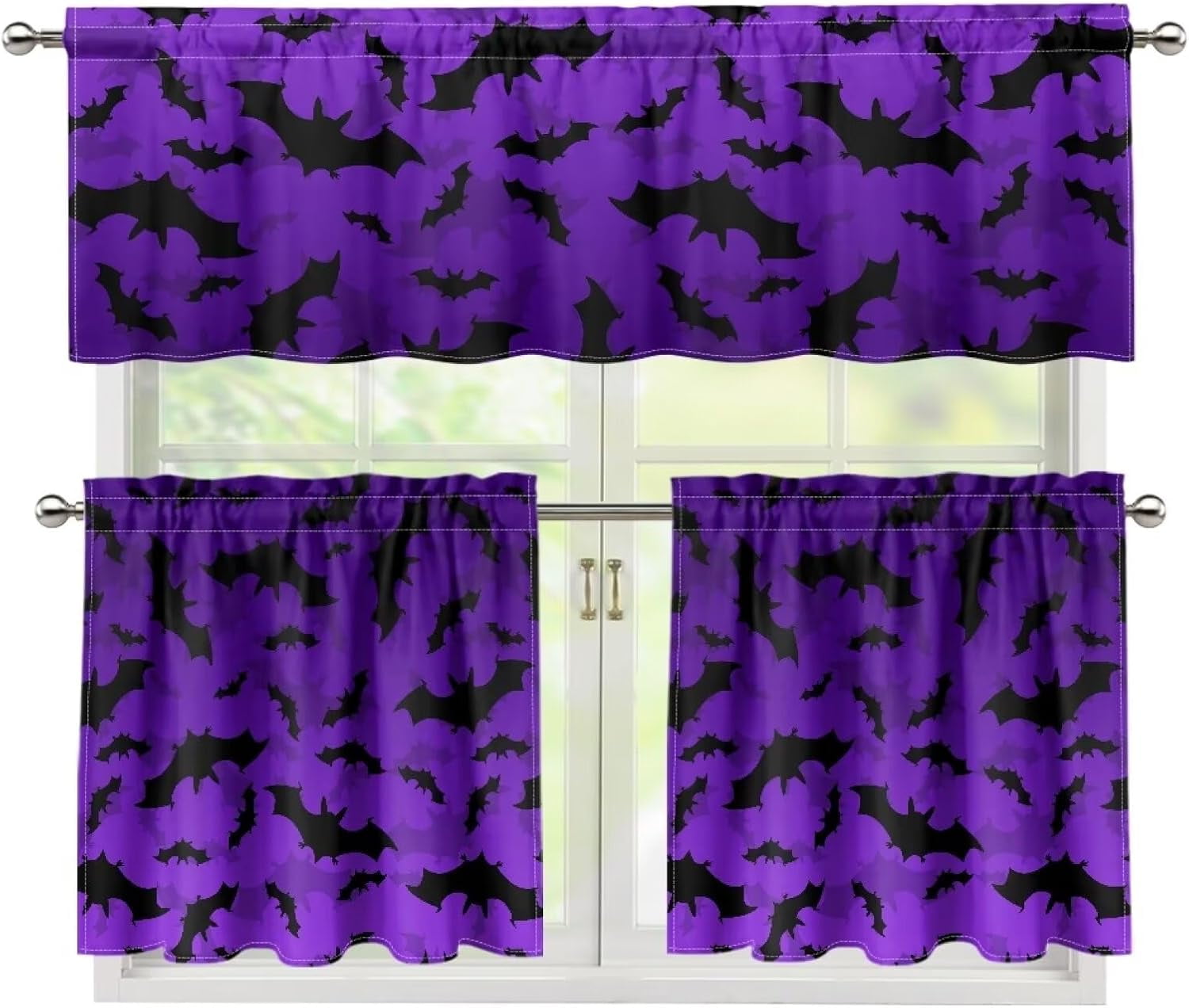 Purple Bats Kitchen Curtains Tiers and Valances Set, Rod Pocket Valance ...