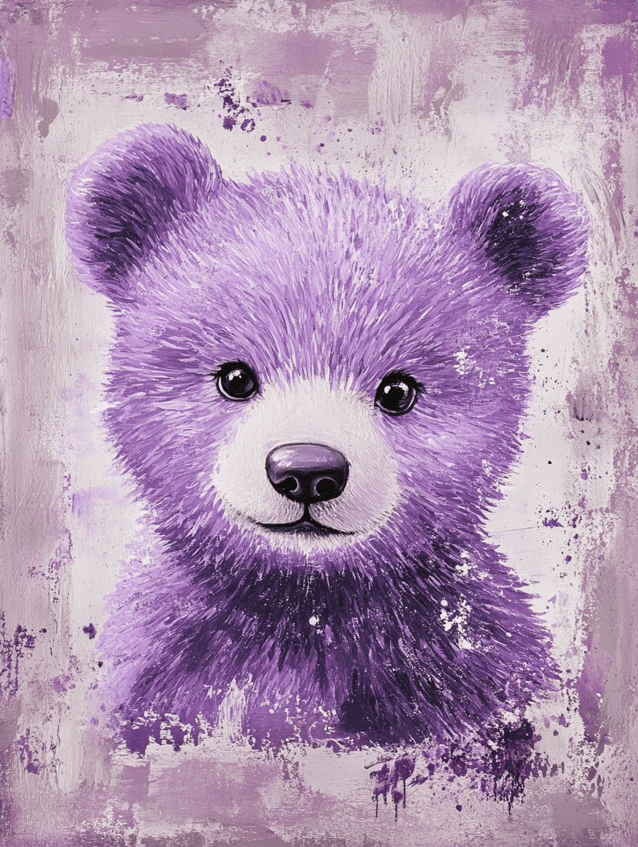 Purple Bear Cub Canvas Art Print/Painting，Suitable for Living Room ...