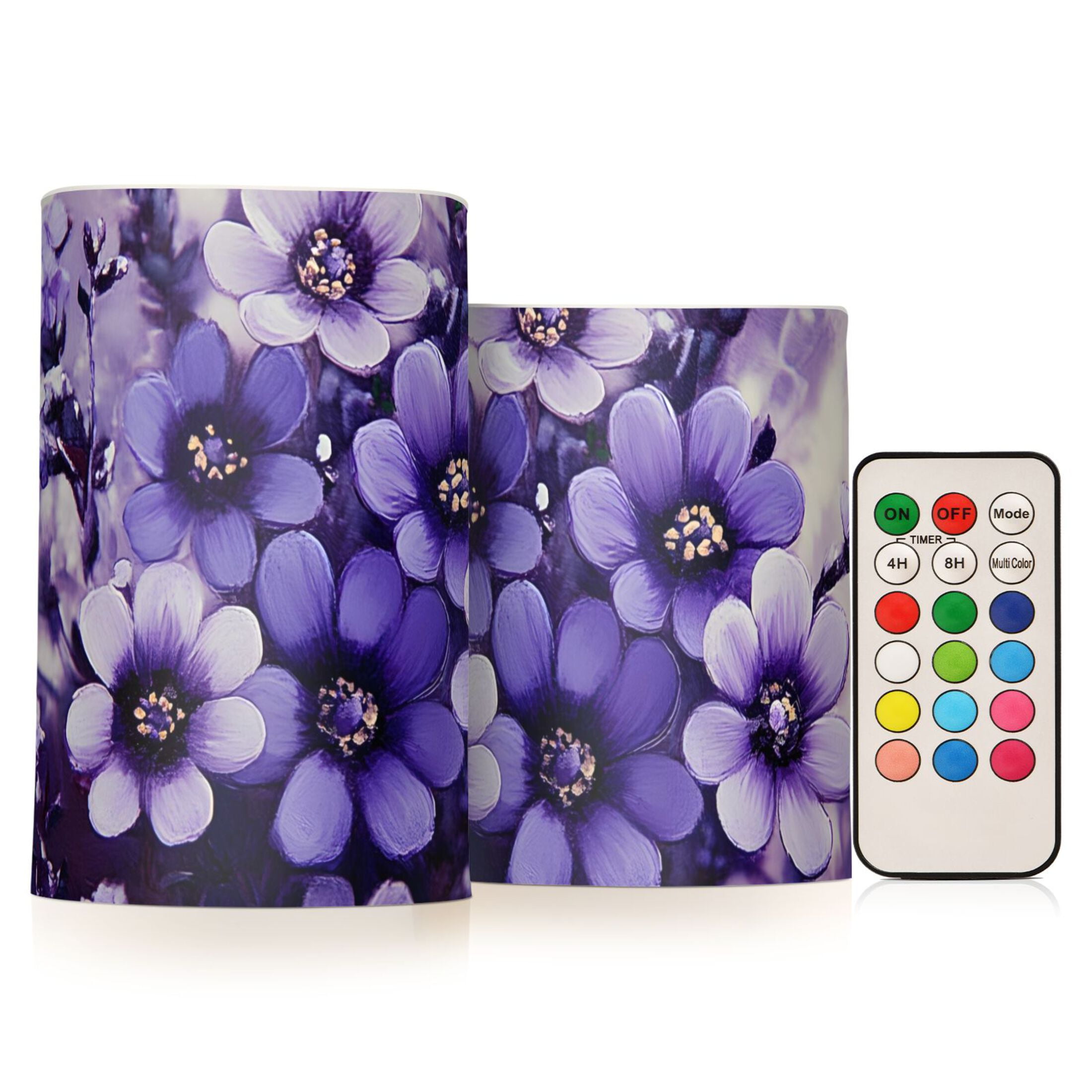 Purple Beautiful Flowers Flickering Flameless Candles Battery Operated ...
