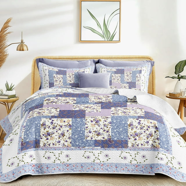 Tritard 3 Piece Purple Queen Quilt Set Comforters Bedspreads Patchwork ...