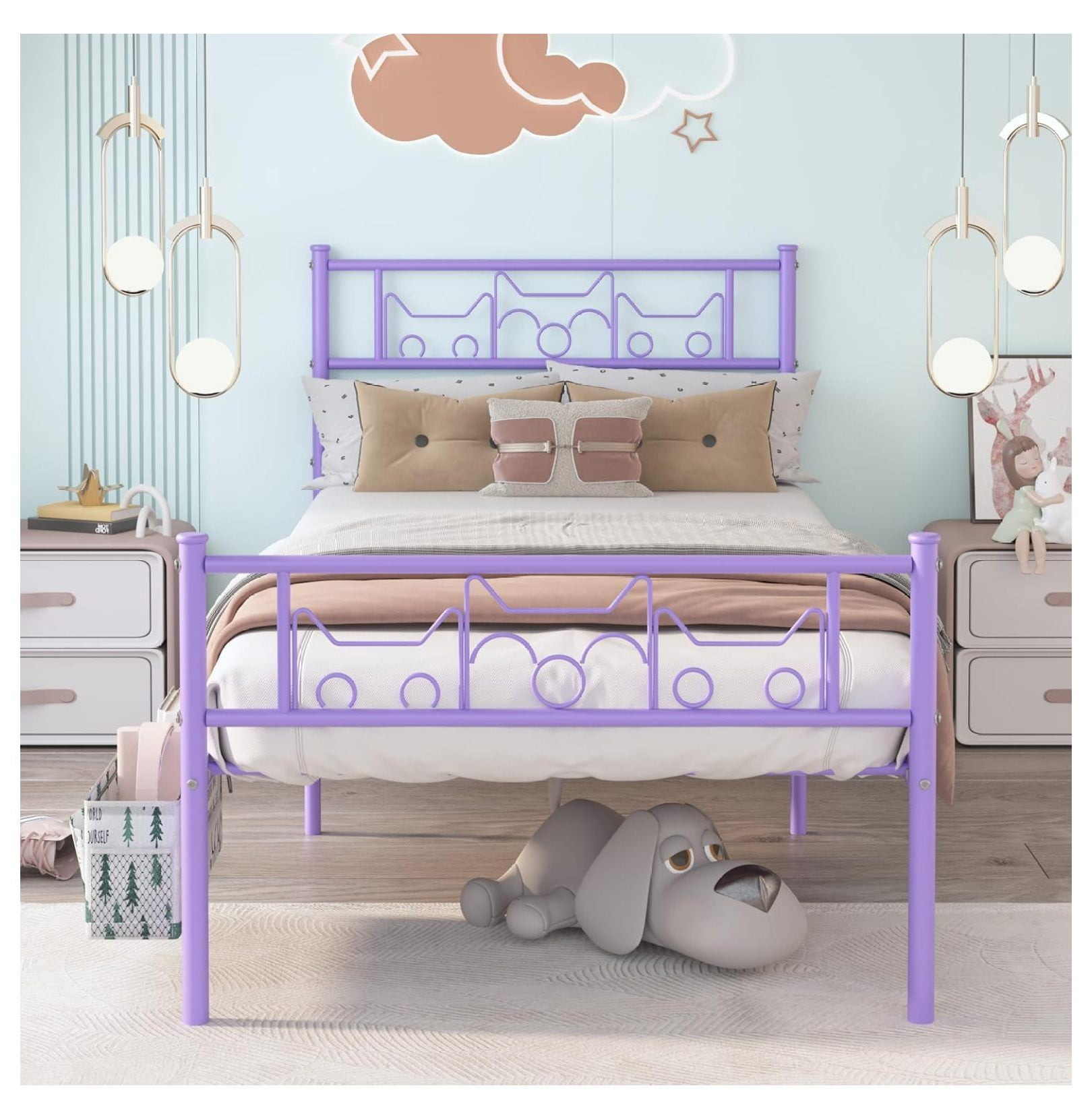 Purple Beds for Girls/Teen Bed Frames No Box Spring Need Bed Mattress ...