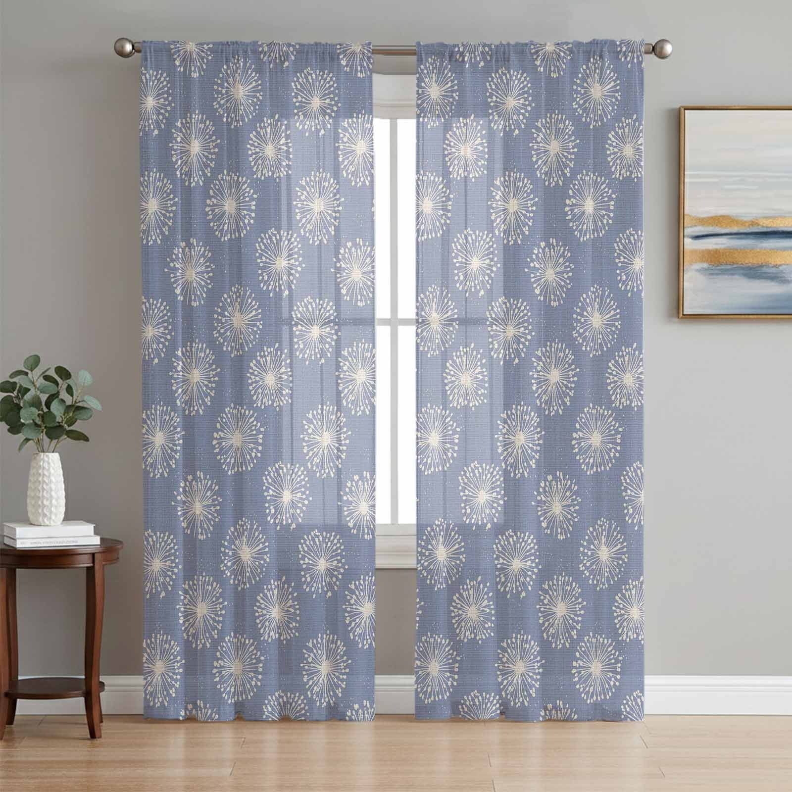 Purple Beige Dandelion Sheer Curtains 96 Inch Length 2 Panels Set ...