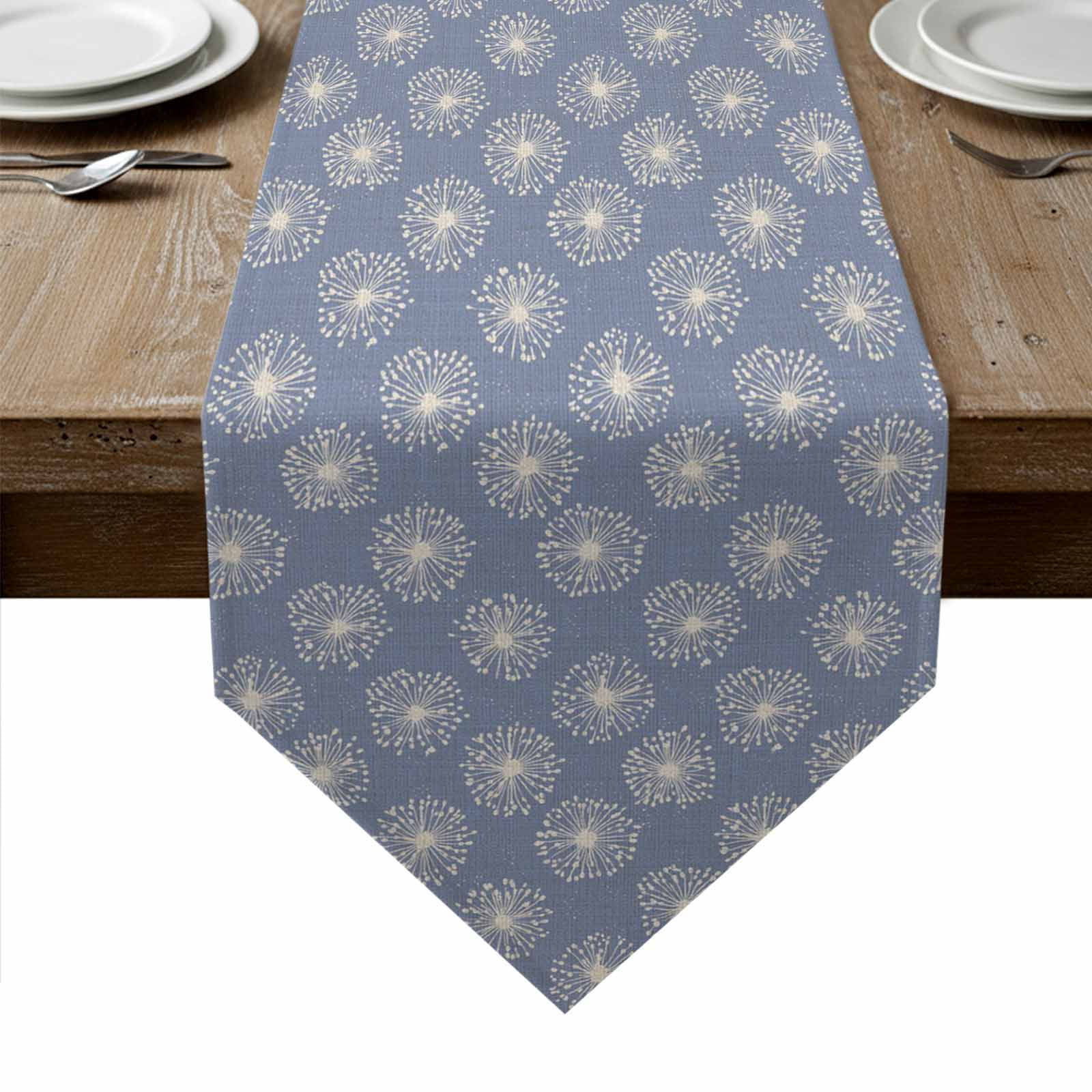 Purple Beige Dandelion Table Runner Linen Burlap Table Runner 60 Inches ...