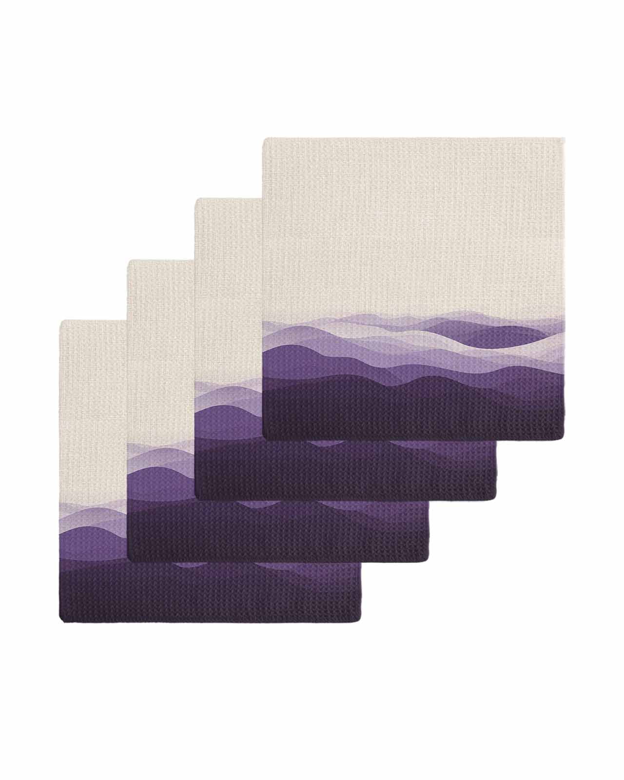 Purple Beige Ombre Kitchen Dish Towels for Drying Dishes Set of 4, Minimalist Ocean Waves Linen ...