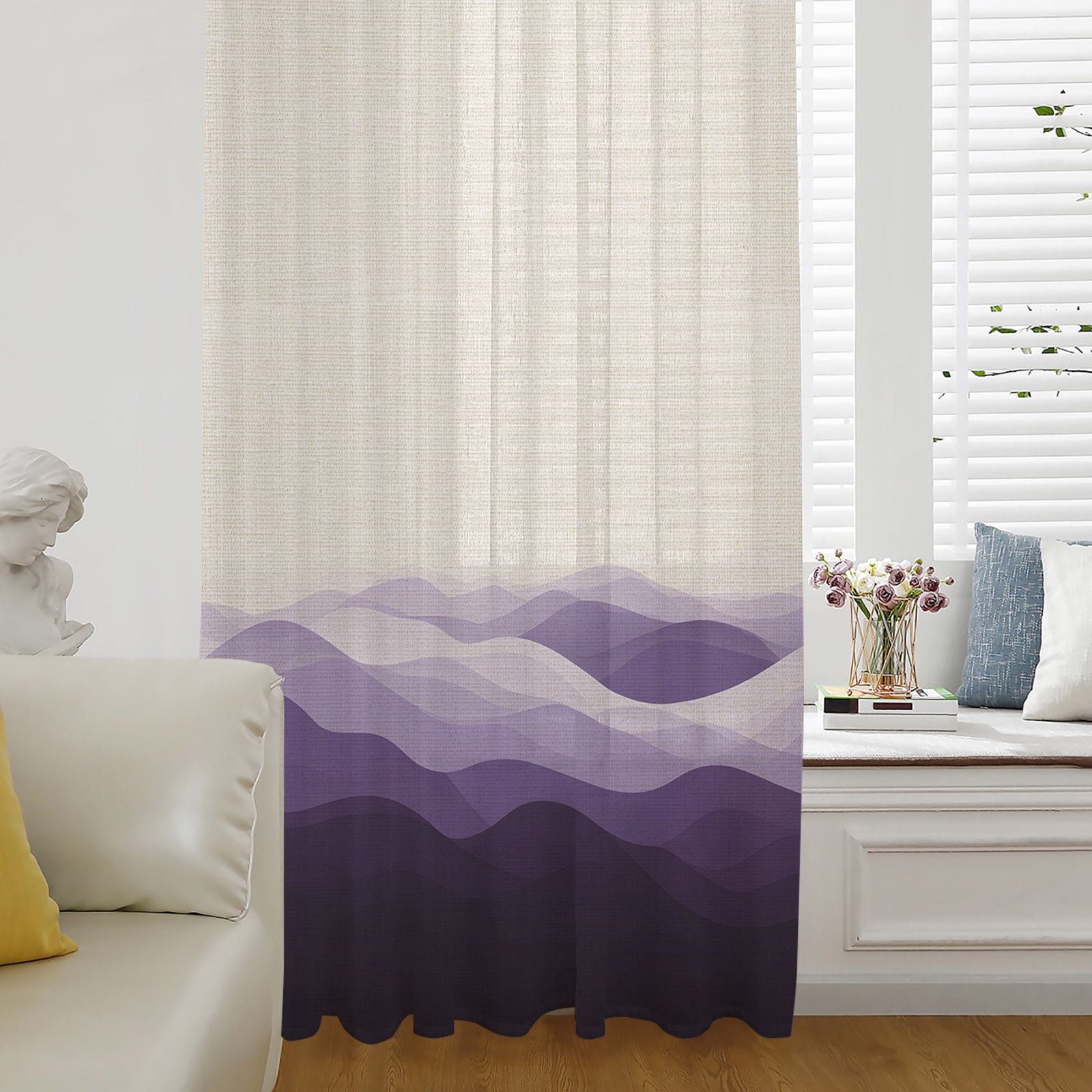 Purple Beige Ombre Sheer Curtains 72 Inch Length, Light Filtering Voile ...