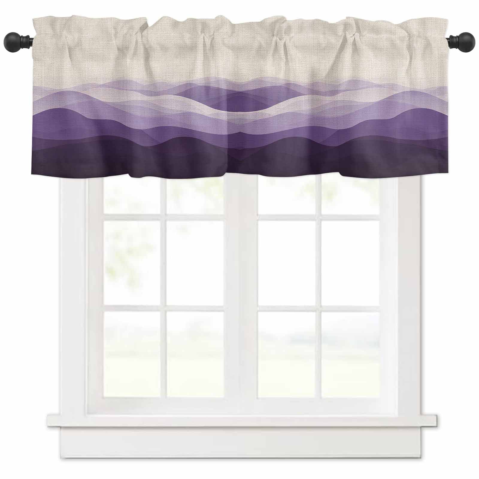 Purple Beige Ombre Valances for Windows Farmhouse Kitchen Curtains ...
