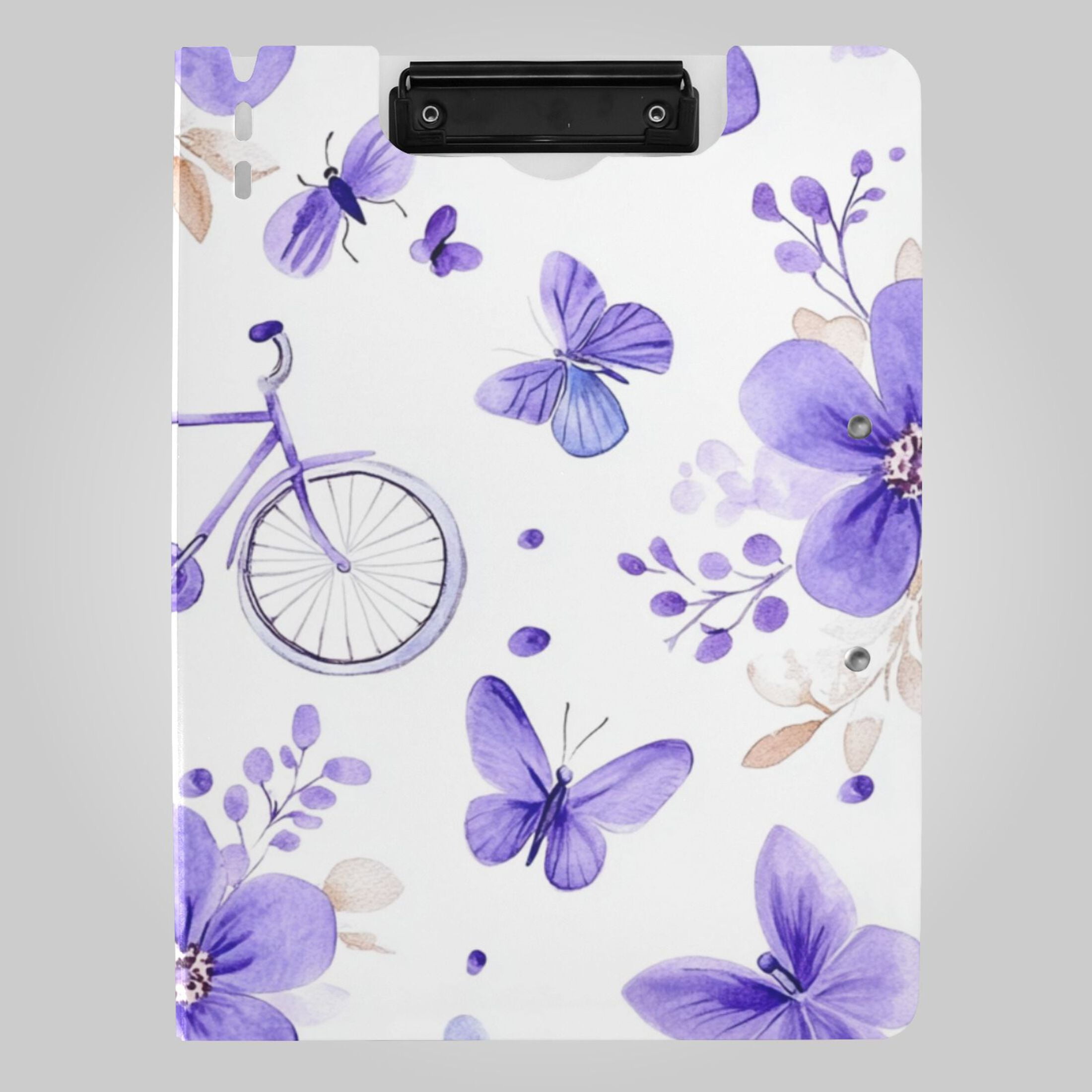 Purple Bike Butterflies Flowers Foldable Binder Folder Clipboard with ...