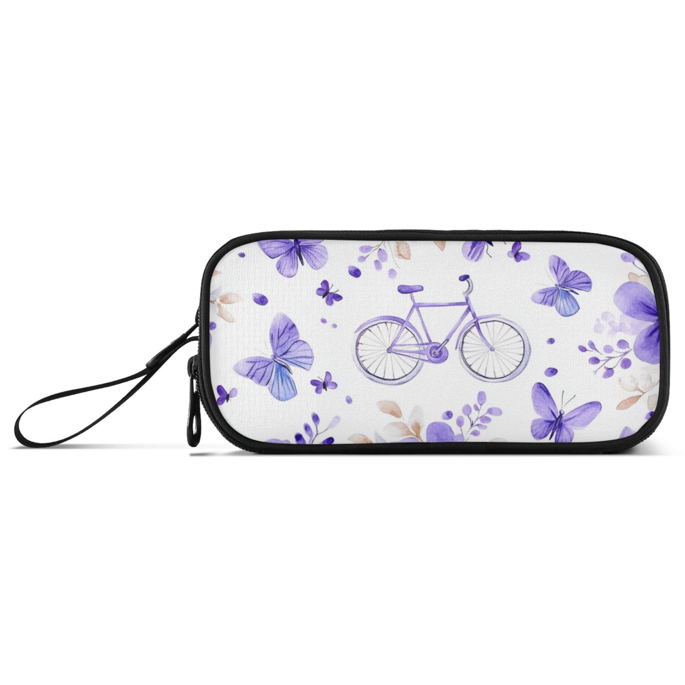 Purple Bike Butterflies Flowers Pencil Case Stationary Holder Pen Bag ...