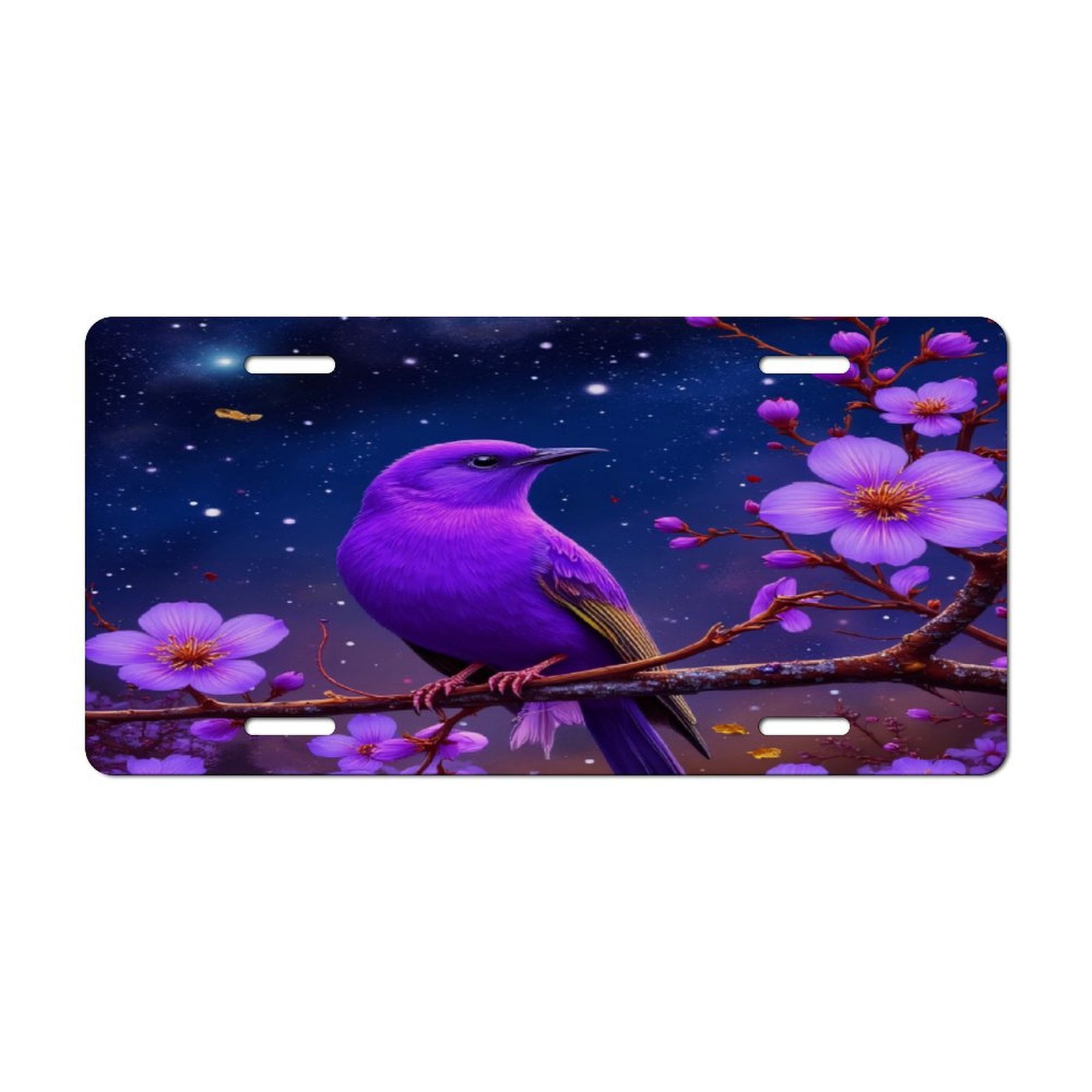 Purple Bird in Floral Night Car Decorative Front License Plate,Vanity ...