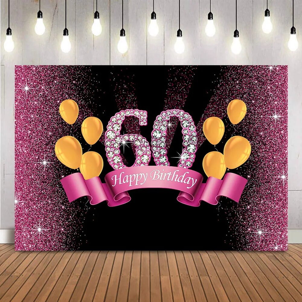 Purple Birthday Backdrop 60th Happy Birthday Women Adult Party ...