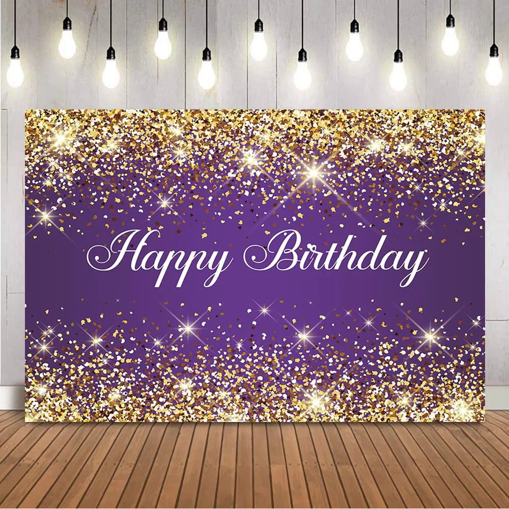 Purple Birthday Background Gold Glitter Sprinkle Shining Dots Backdrop ...
