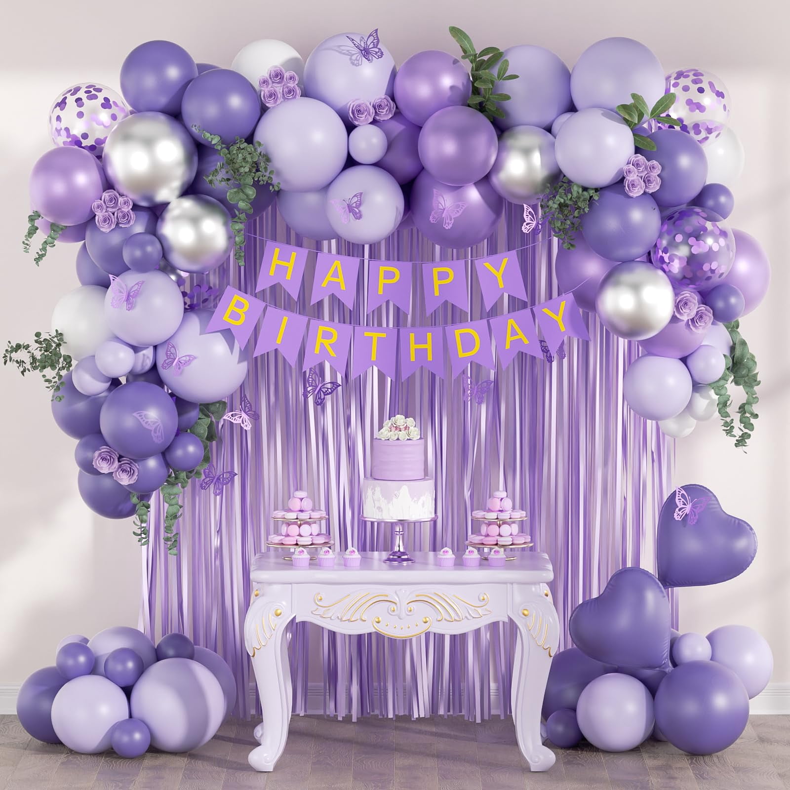 Purple Birthday Decorations for Women with Metallic Silver White ...