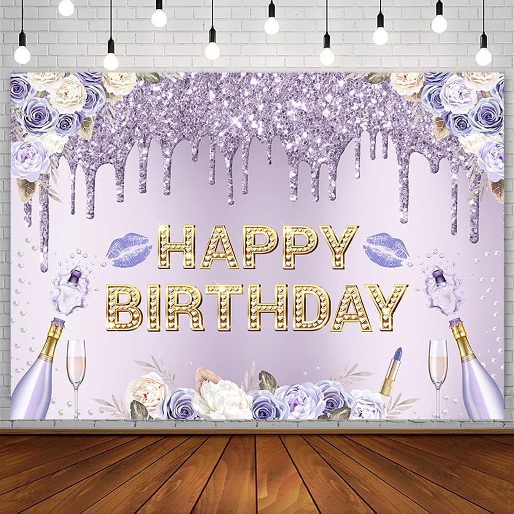 Purple Birthday Party Backdrop for Women Queen Violet Happy Birthday ...