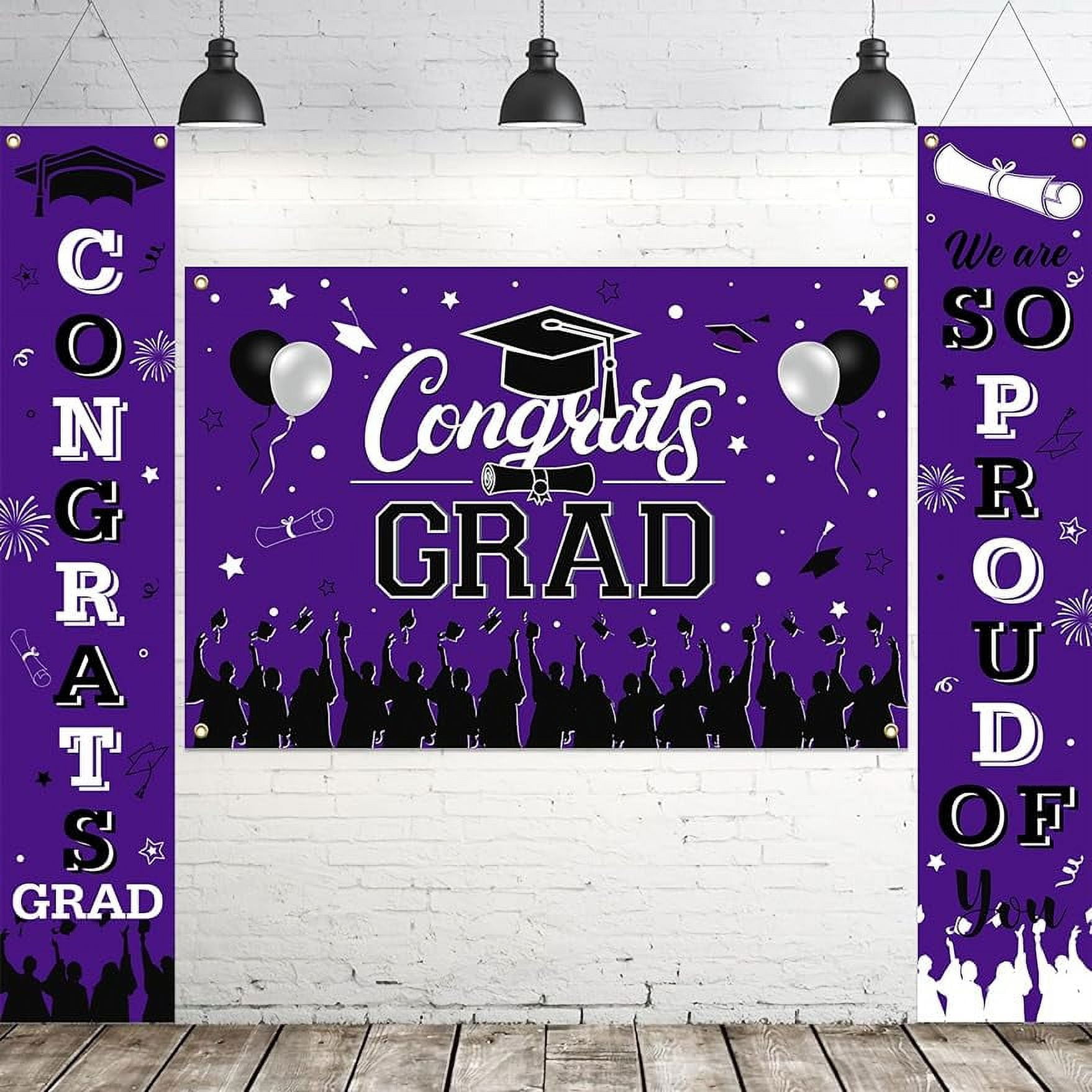 Purple and Black 2024 Graduation Decorations Congrats Grad Backdrop ...