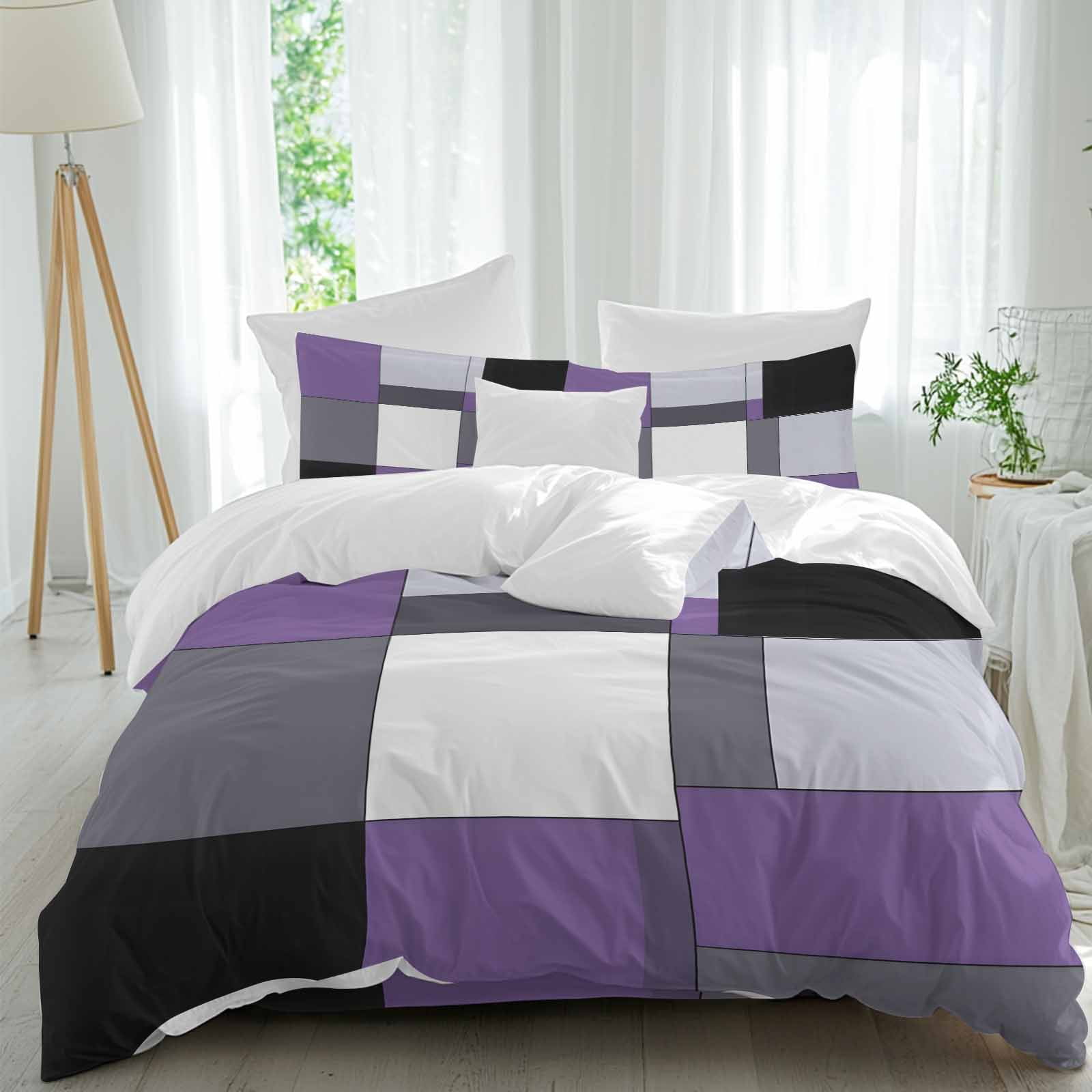 Purple Black 4 Piece Duvet Cover Set Queen Size Geometric Abstract ...