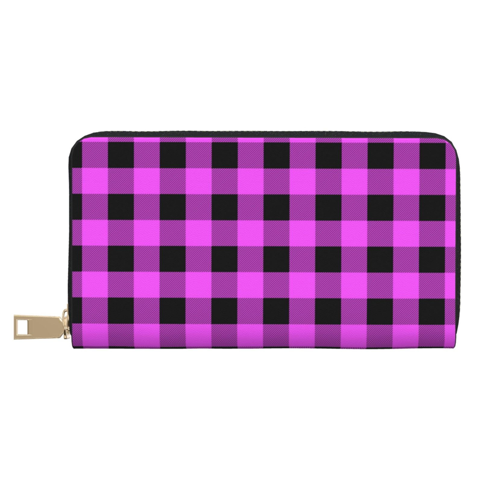 Purple Black Buffalo Plaid Wallet Women, Leather Bifold Multi Card ...