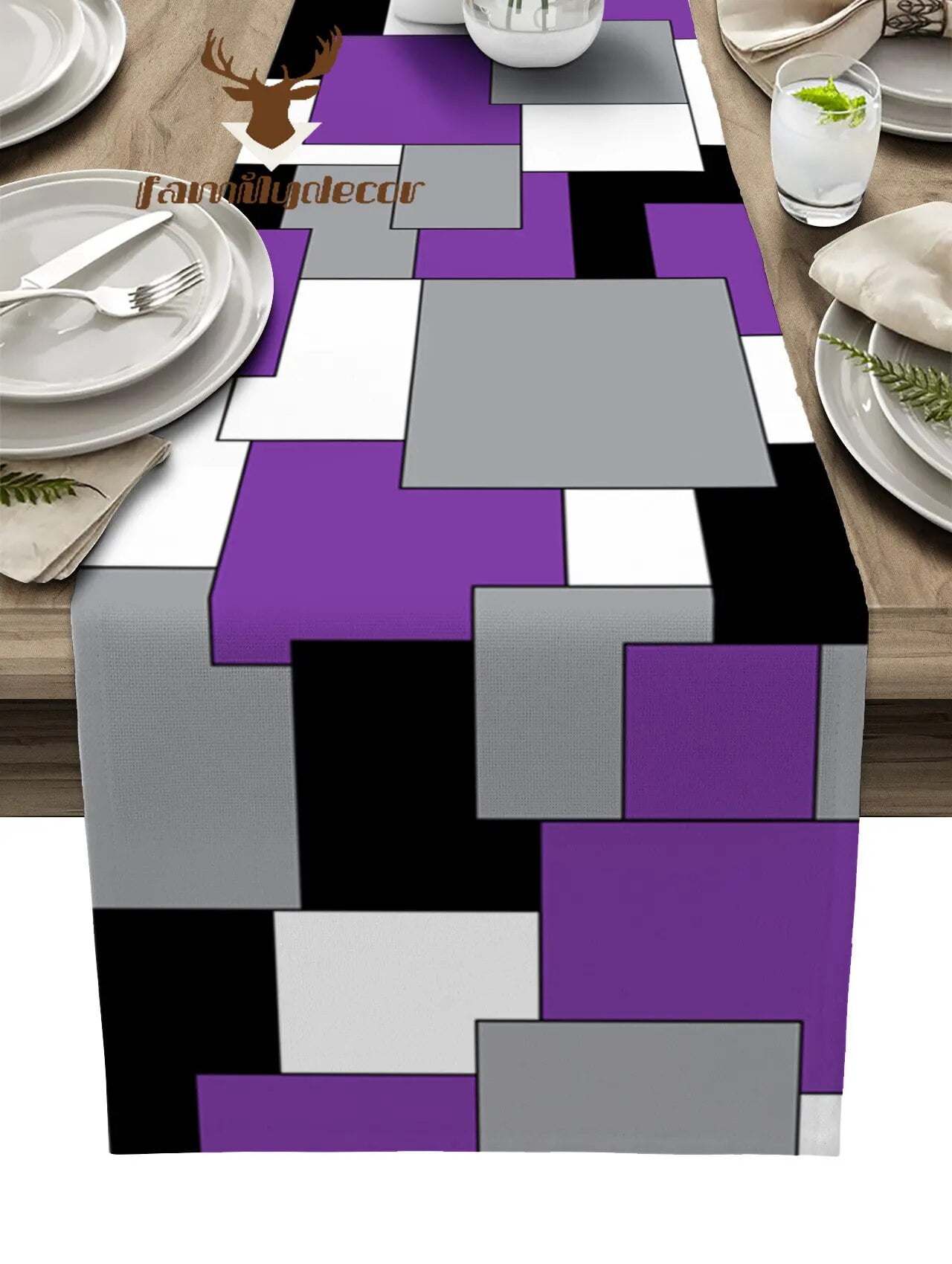 Purple Black Grey Patchwork Abstract Art Medieval Style Table Runner ...