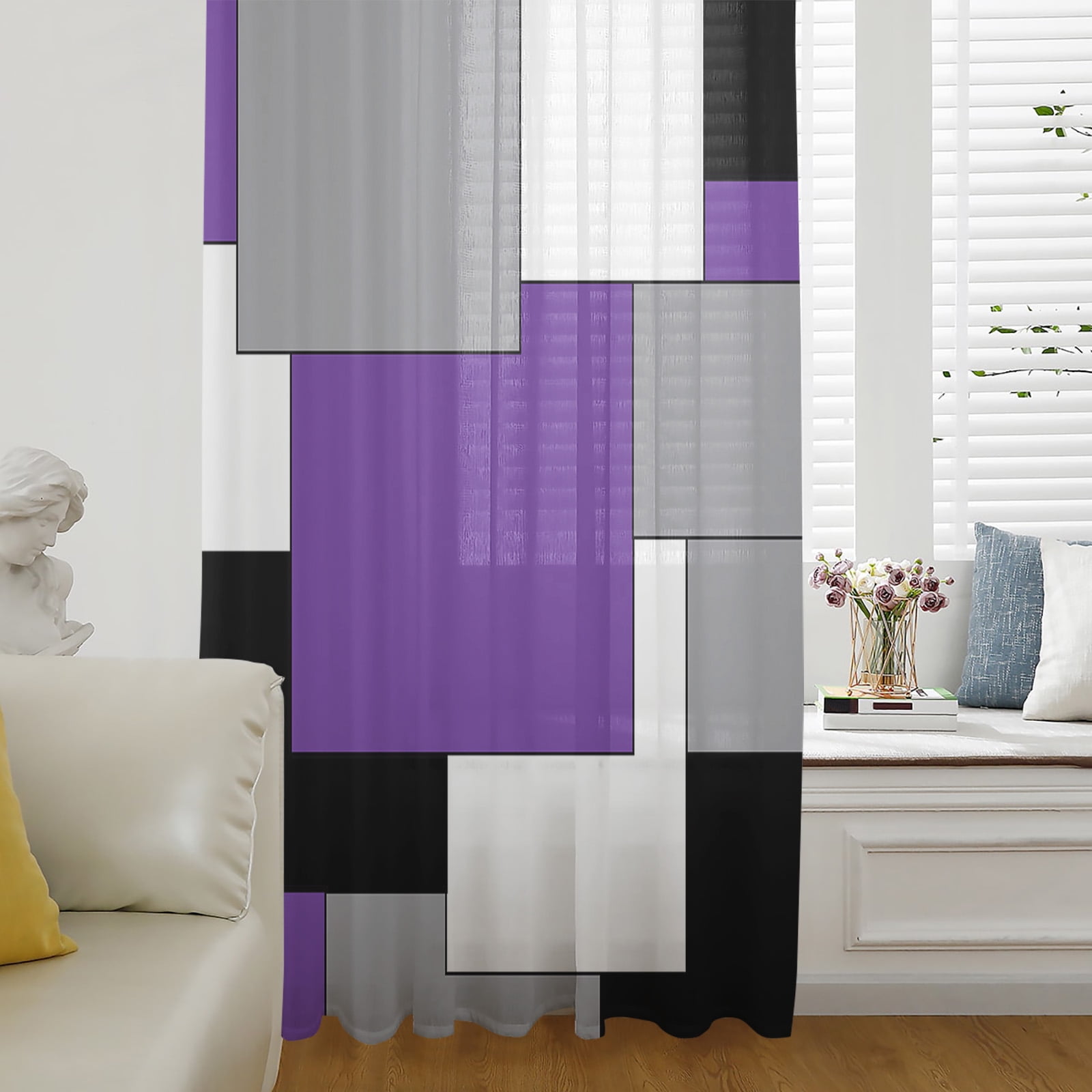 Purple and Black Modern Color Block Window Curtain 96 Inches Long ...