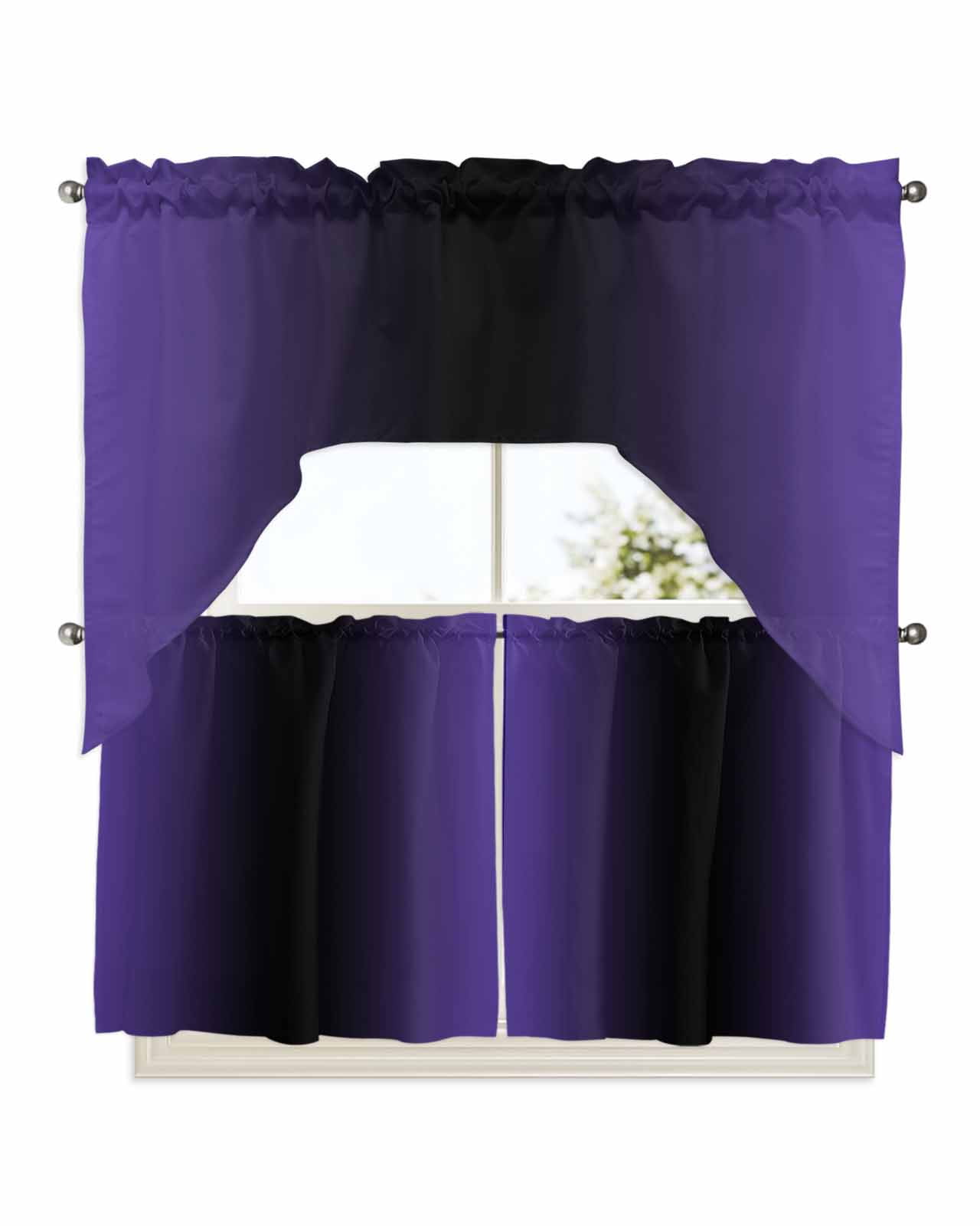 Purple Black Ombre Swag Valance and Tier Curtains 24'' Length Set ...
