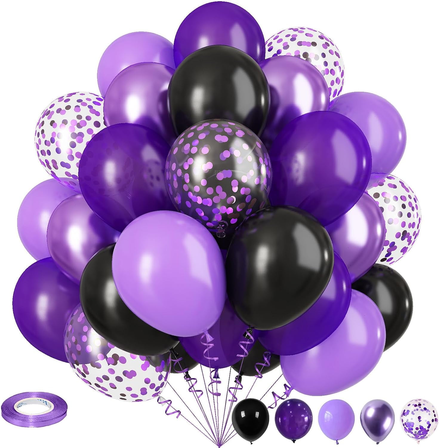 Purple and Black Party Balloons Set - 35 Pieces, 12 Inch Dark and Light ...