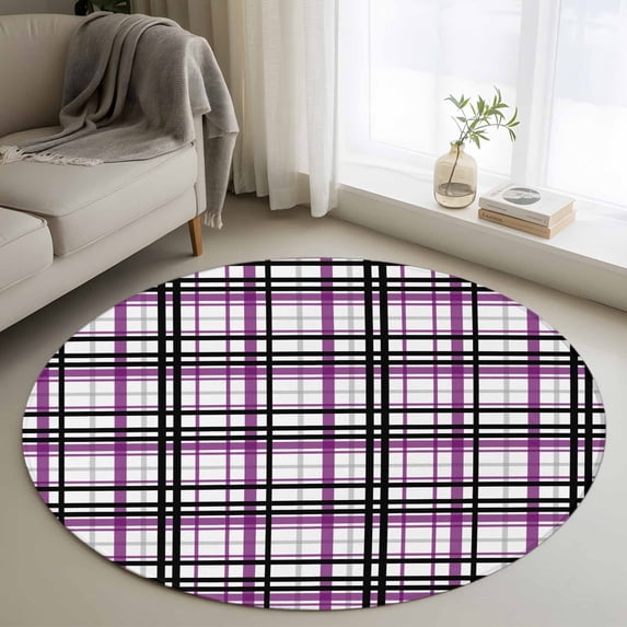 Purple Black Plaid Round Area Rug 3 FT, Small Kitchen Bathroom Mats ...