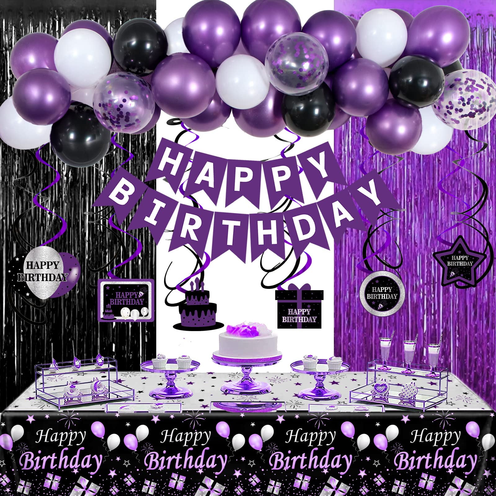 Purple and Black STF9 Decorations for Women, Happy Party Decorations ...