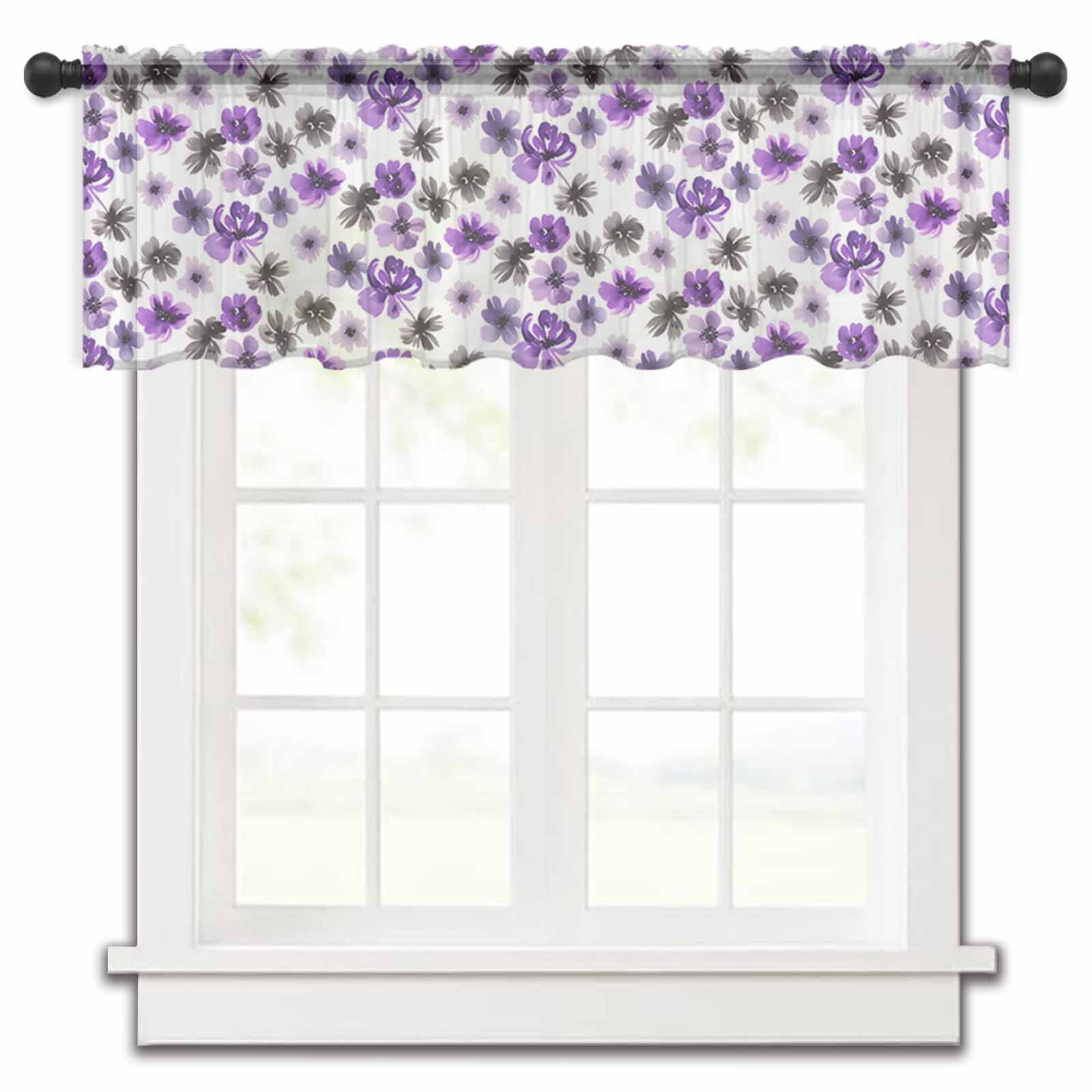 Purple Black Sheer Valance Curtains for Kitchen/Living Room/Bathroom ...