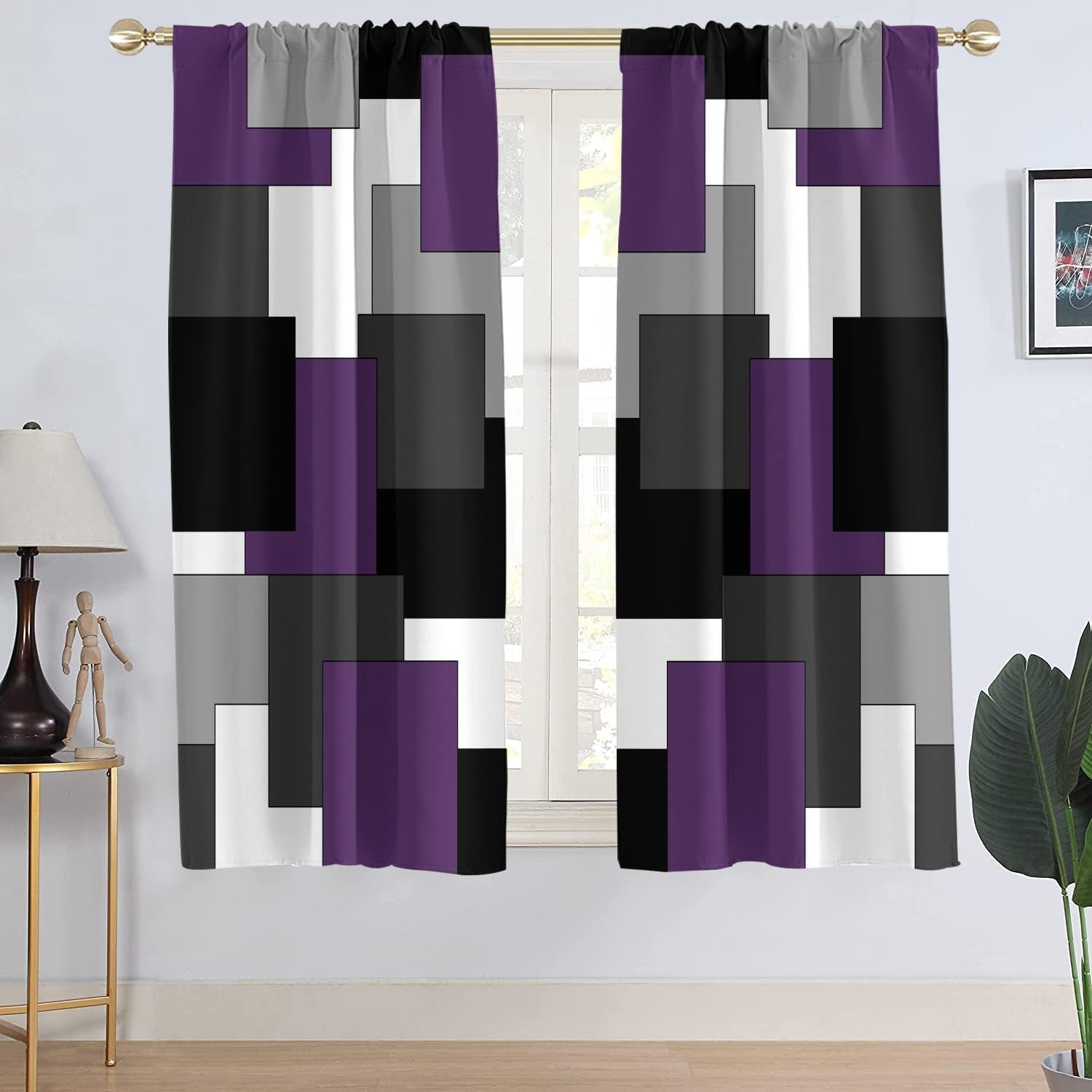 Purple and Black Window Curtain Grey Gray White Abstract Geometric ...