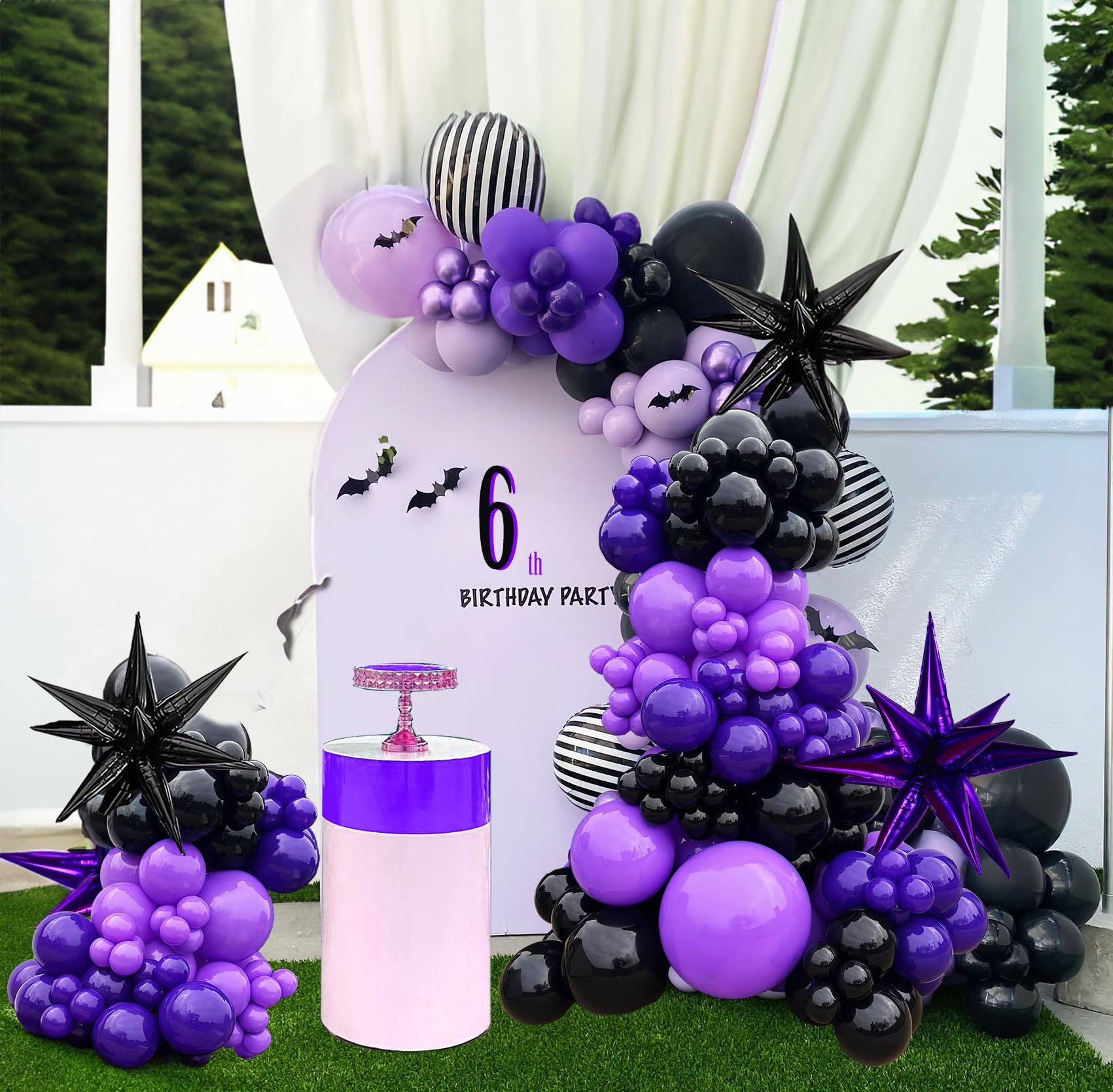 Purple and BlackTRDN balloon garland Kit 130pcs with starbur mylar ...