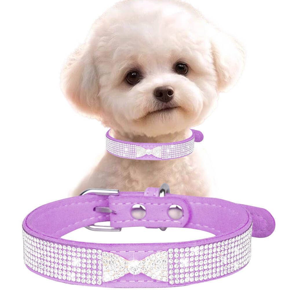 Purple Bling Dog Collars for Medium Dogs, Pretty Bow Crystal Diamond ...