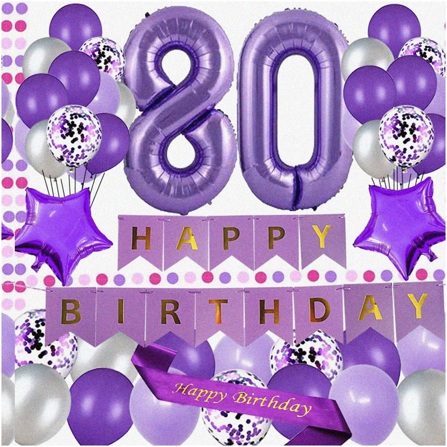 Purple Bliss 80th Birthday Bash Kit: Paper Banner, 40" Number 80, Happy ...