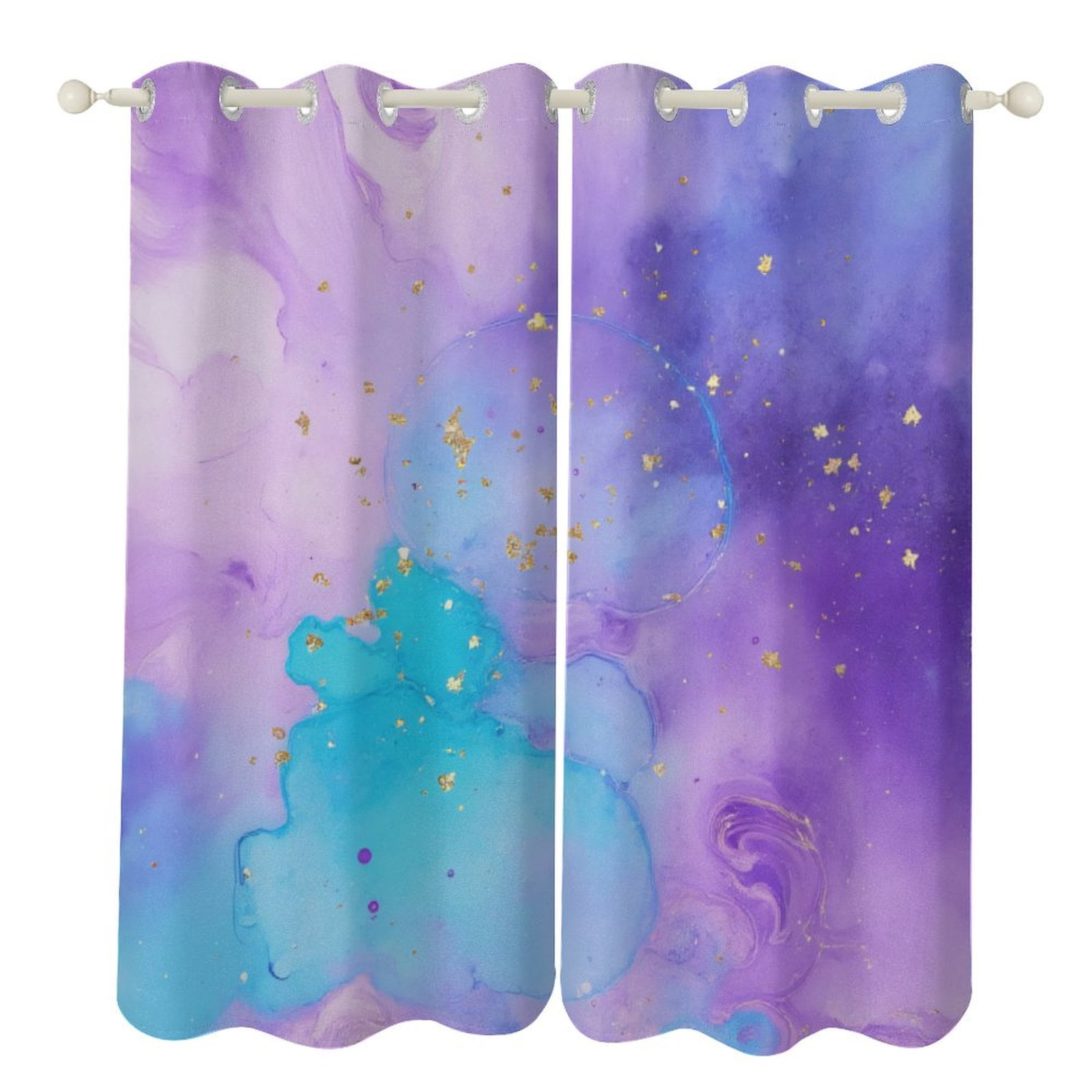Purple Blue Abstract Gold Glitter Blackout Window Curtains for Bedroom ...