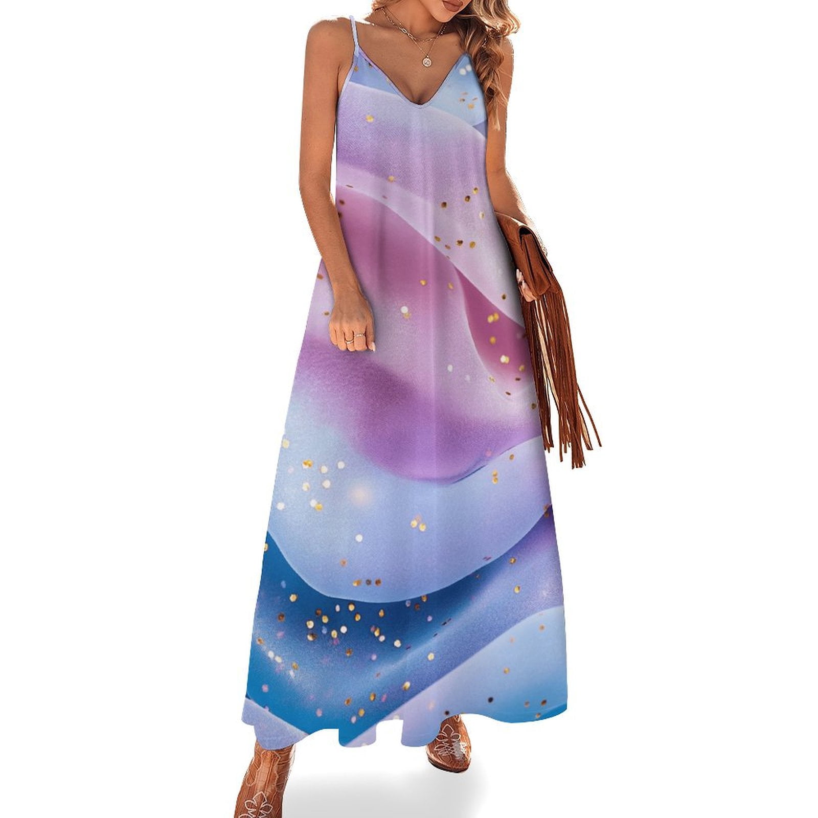 Purple Blue And Gold Wave Fine Art Sleeveless Dress Summer Dress Woman ...