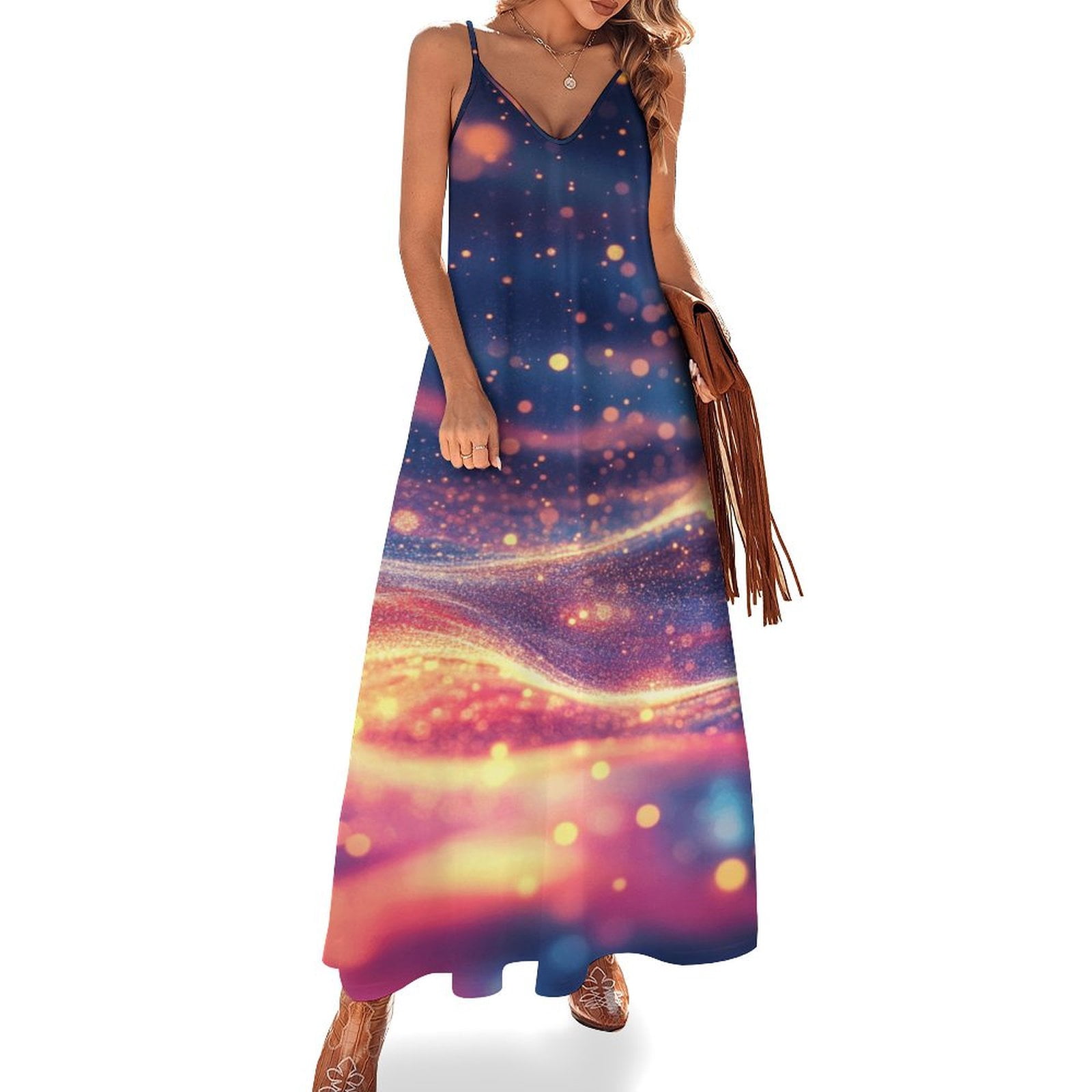 Purple Blue And Gold Wave Fine Art Sleeveless Dress Summer Dress Woman ...