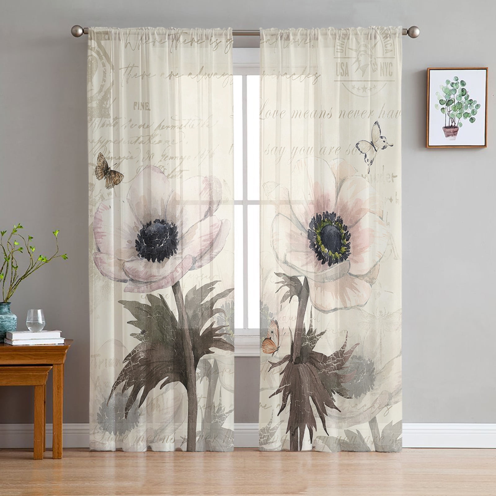 Purple Blue And White Lilac Flowers Sheer Curtains For Living Room Window Transparent Voile ...