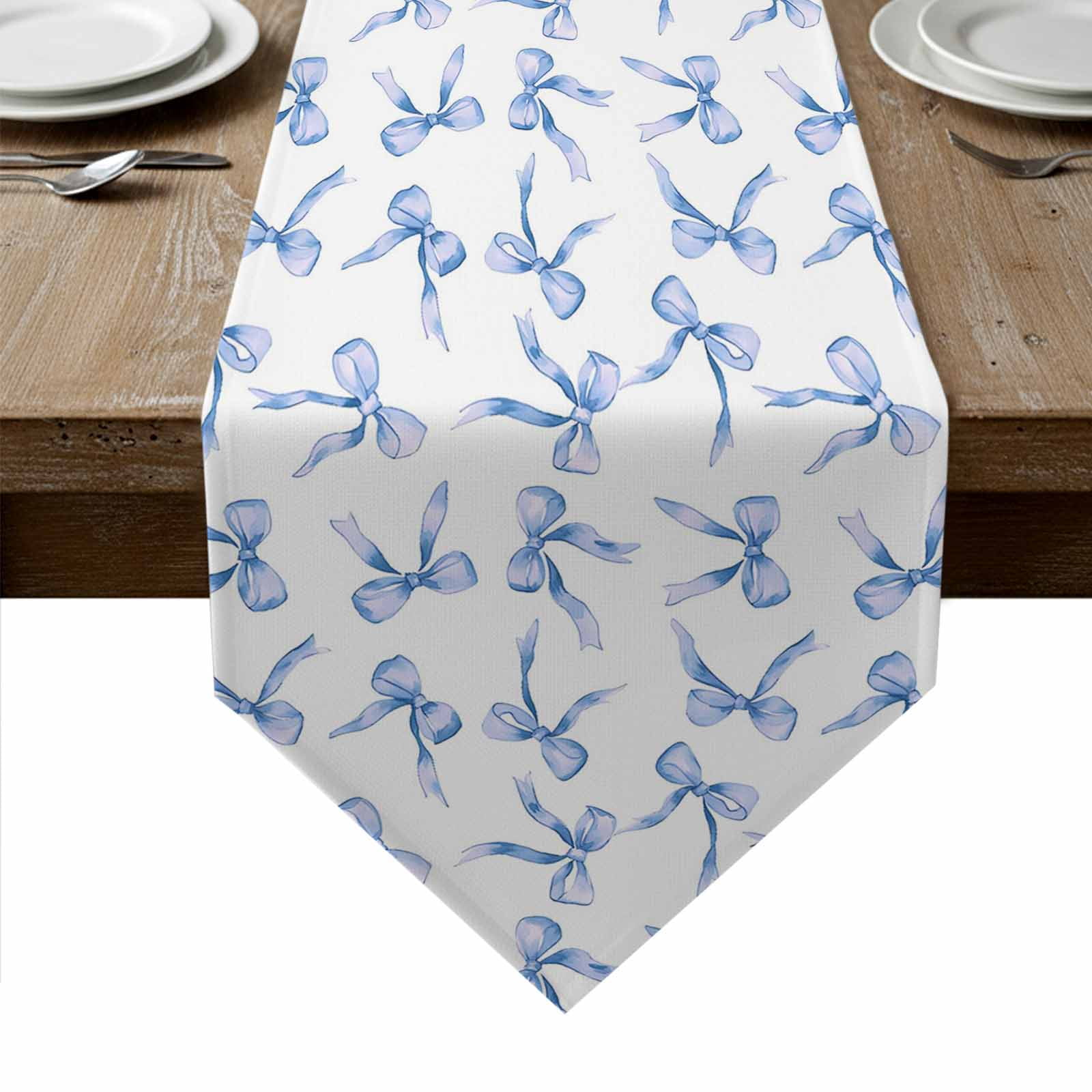 Purple Blue Bow Ribbon Table Runner Linen Burlap Table Runner 70 Inches ...