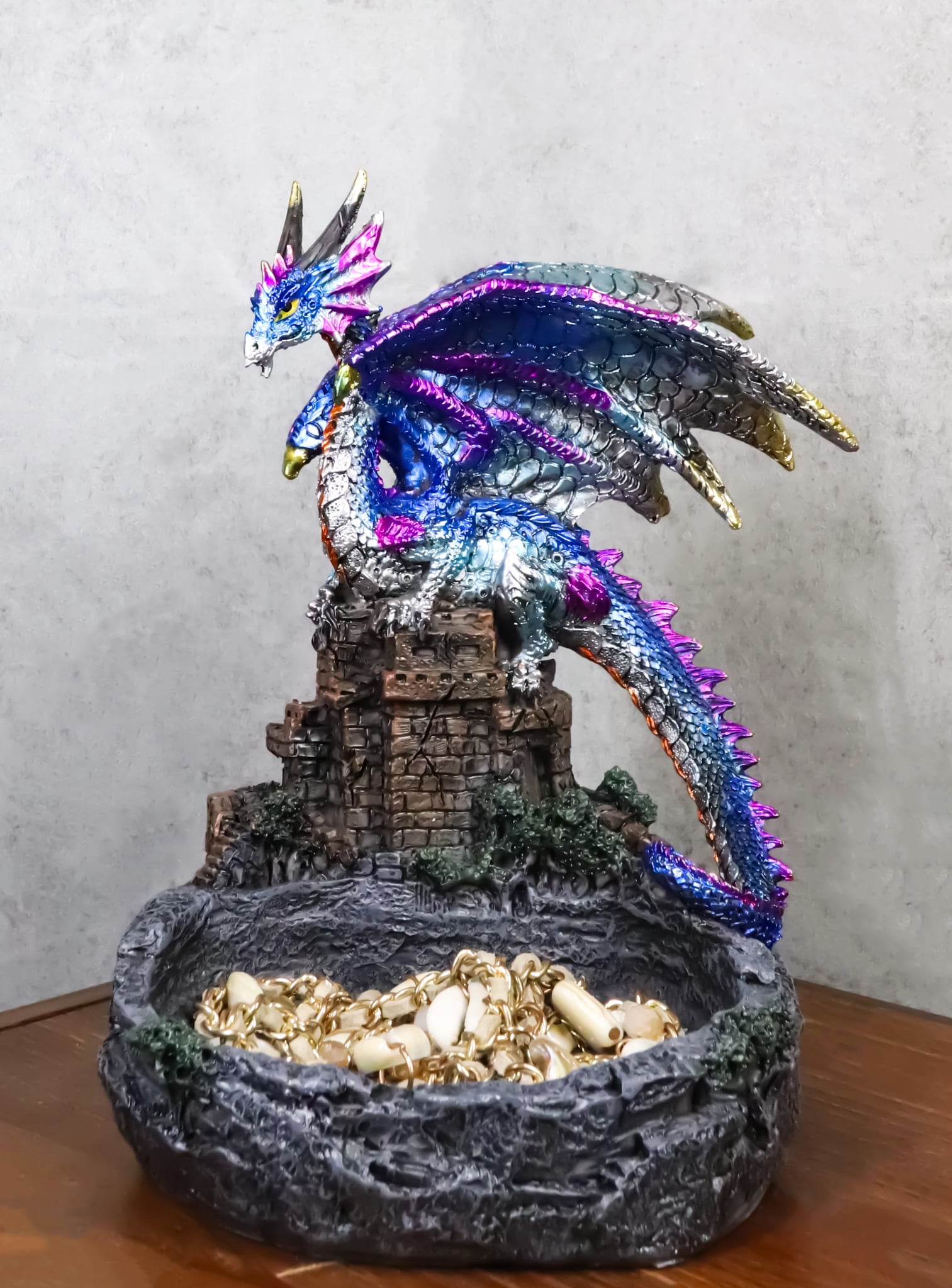 Purple Blue Dragon Perching On Stonewall Castle Ashtray Jewelry Dish ...
