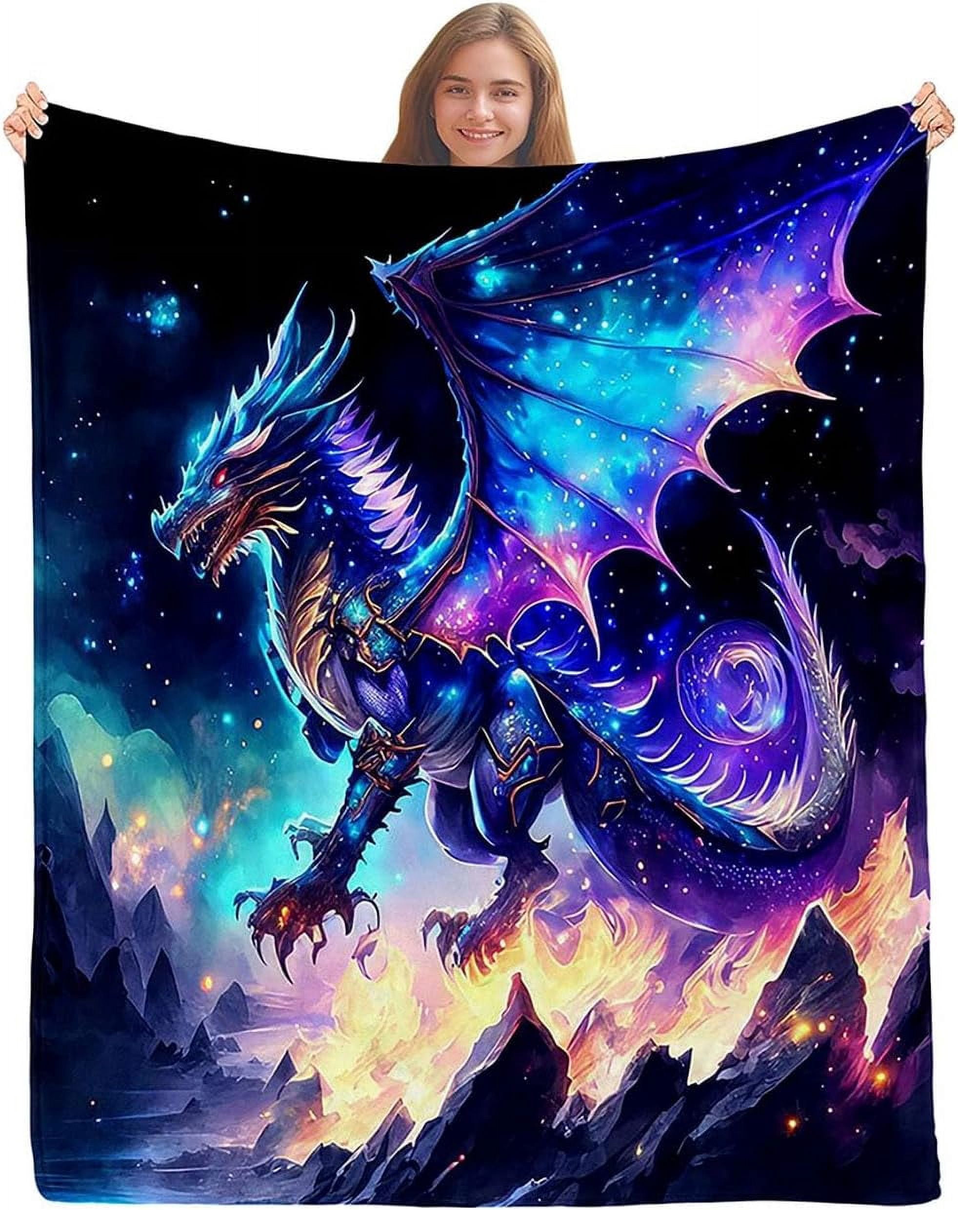 Purple Blue Dragon Throw Blanket, Gothic Medieval Blanket, Cozy Warm ...