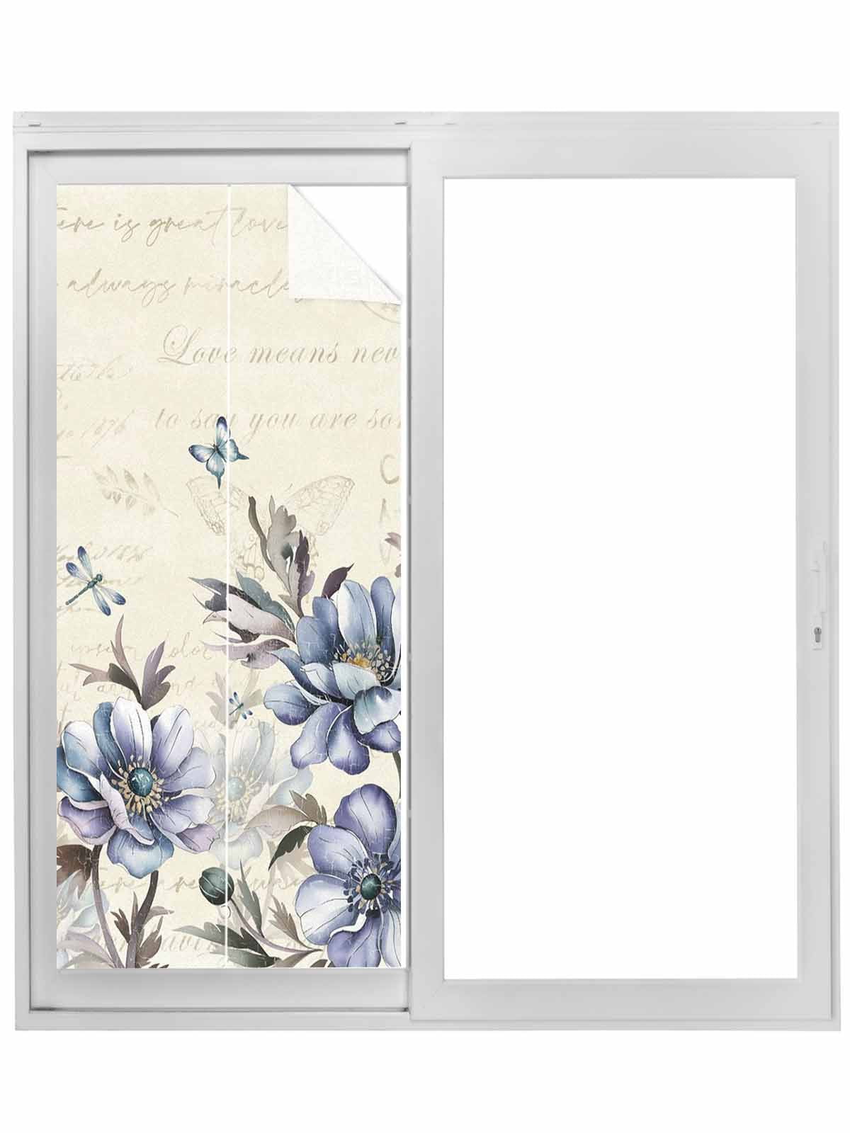 Purple Blue Flower Window Privacy Film Stained Glass Window Film ...