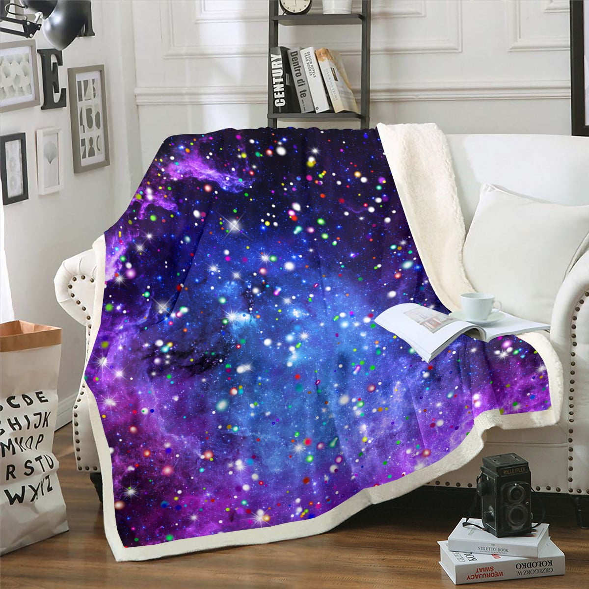 Purple Blue Galaxy Blanket Starry Sky 30"x40" Throw Blanket,Glitter Stars Fleece Blanket ...